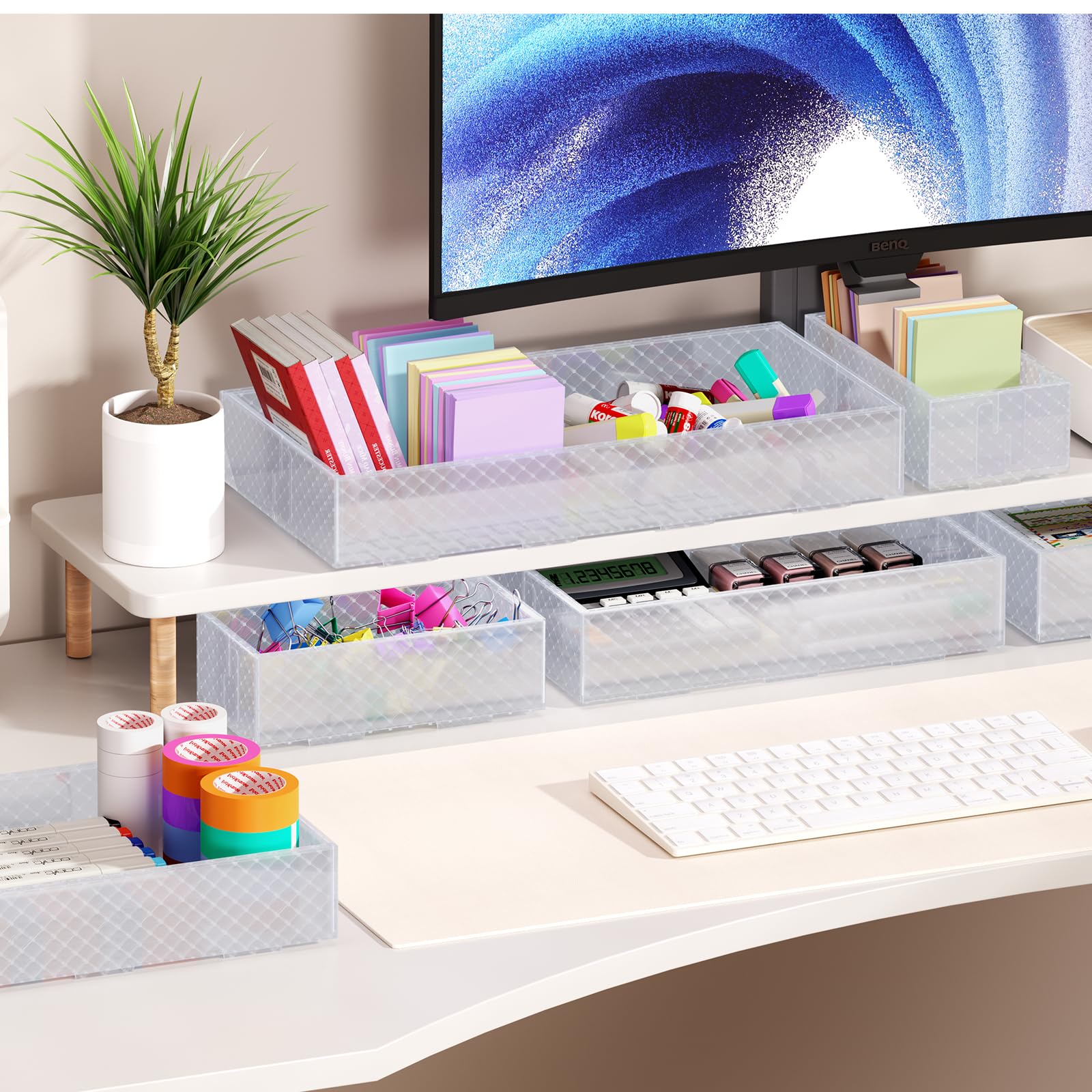 Snapklik.com : 6 Pcs Drawer Organizers Set, Sturdy Plastic Desk Drawers ...