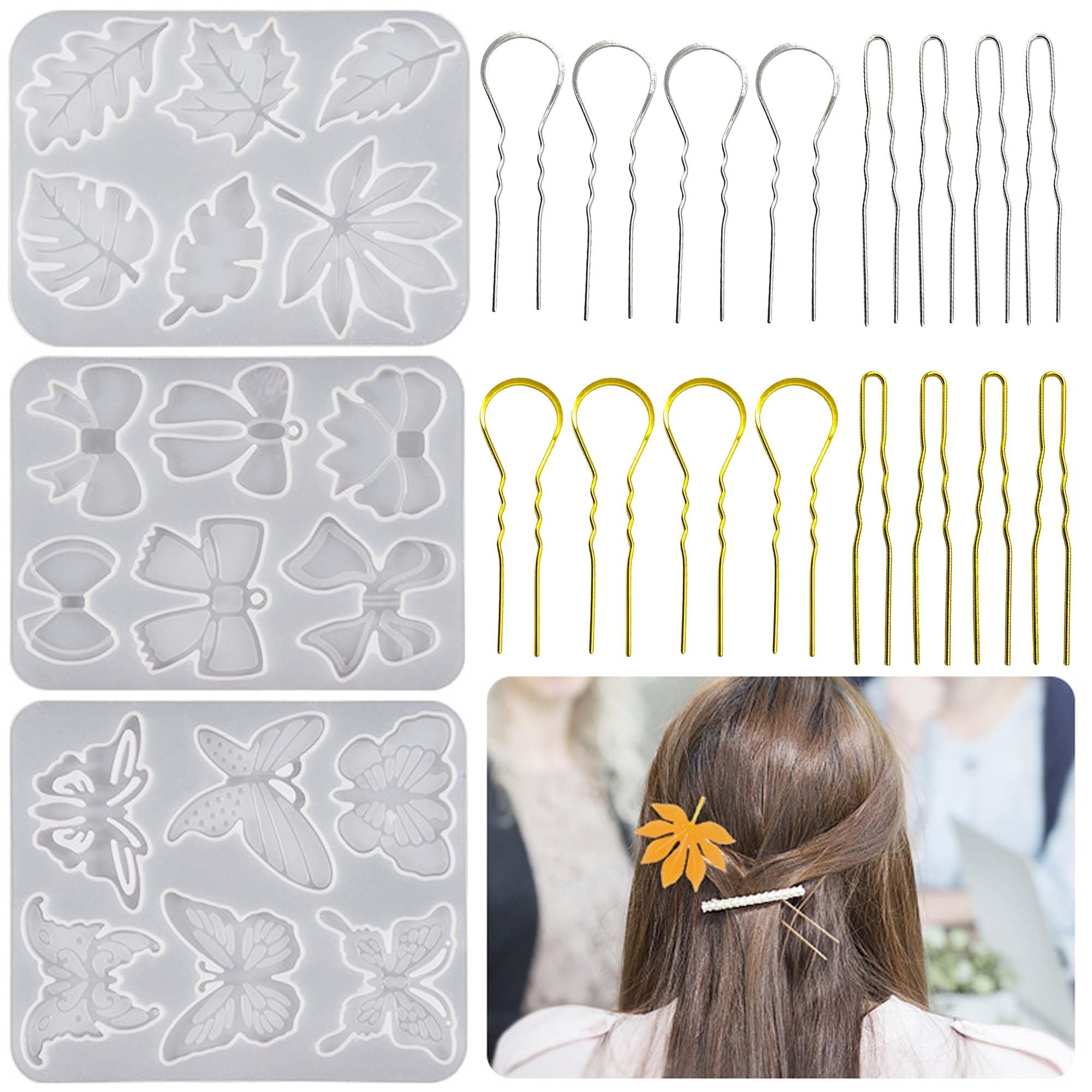 Amazon.com: Attuslla 3 PCS Hair Stick Resin Molds Silicone Kit, 19 PCS ...