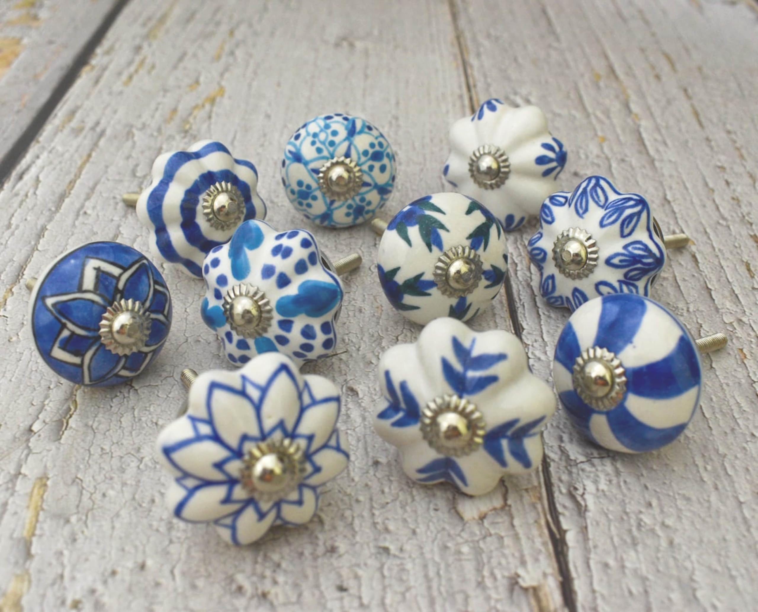 ARTISNO Blue & White Ceramic Knobs Kitchen Cabinet Drawer Knobs Hardware Knobs Handmade Knobs ...