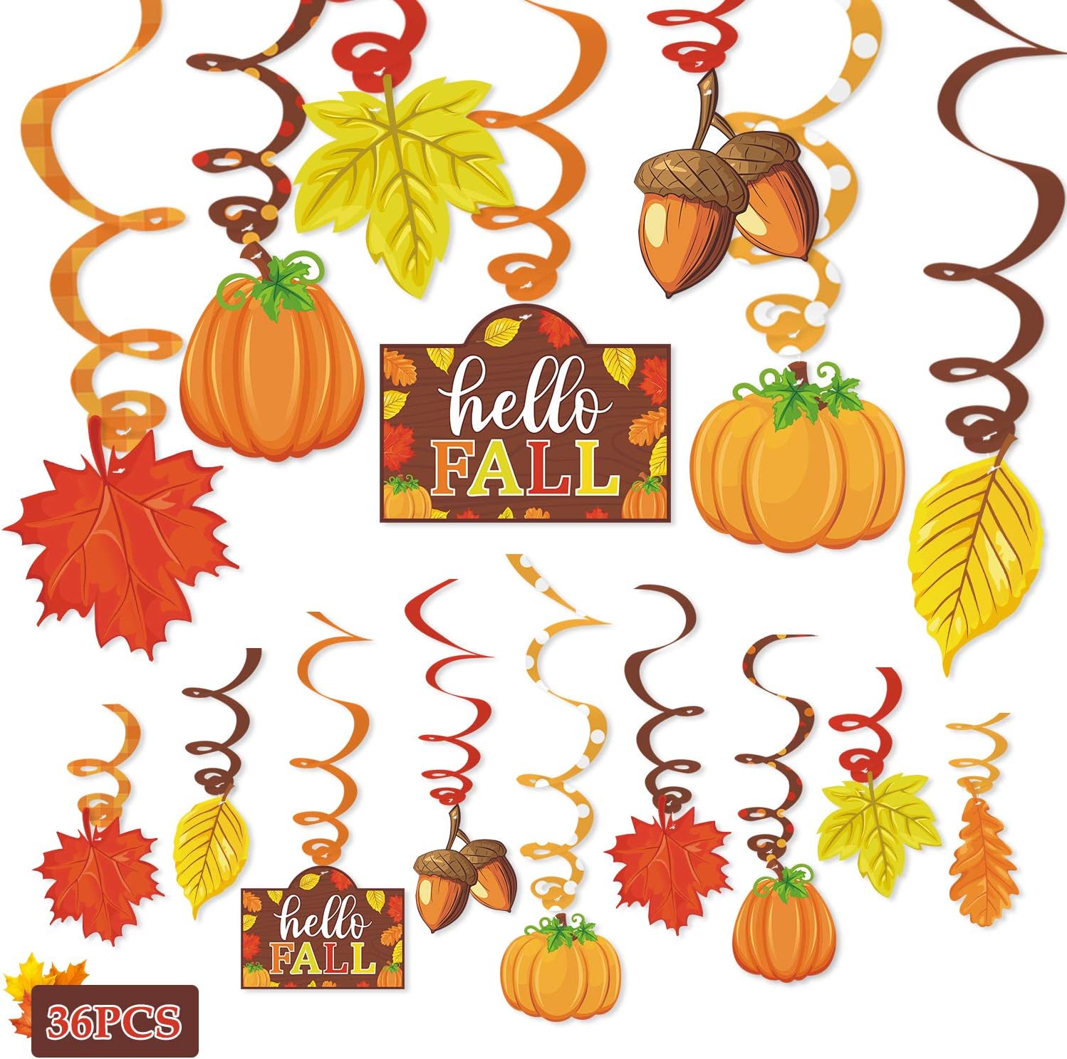 Amazon.com: 36CT Autumn Hello Fall Party Hanging Foil Swirls ...