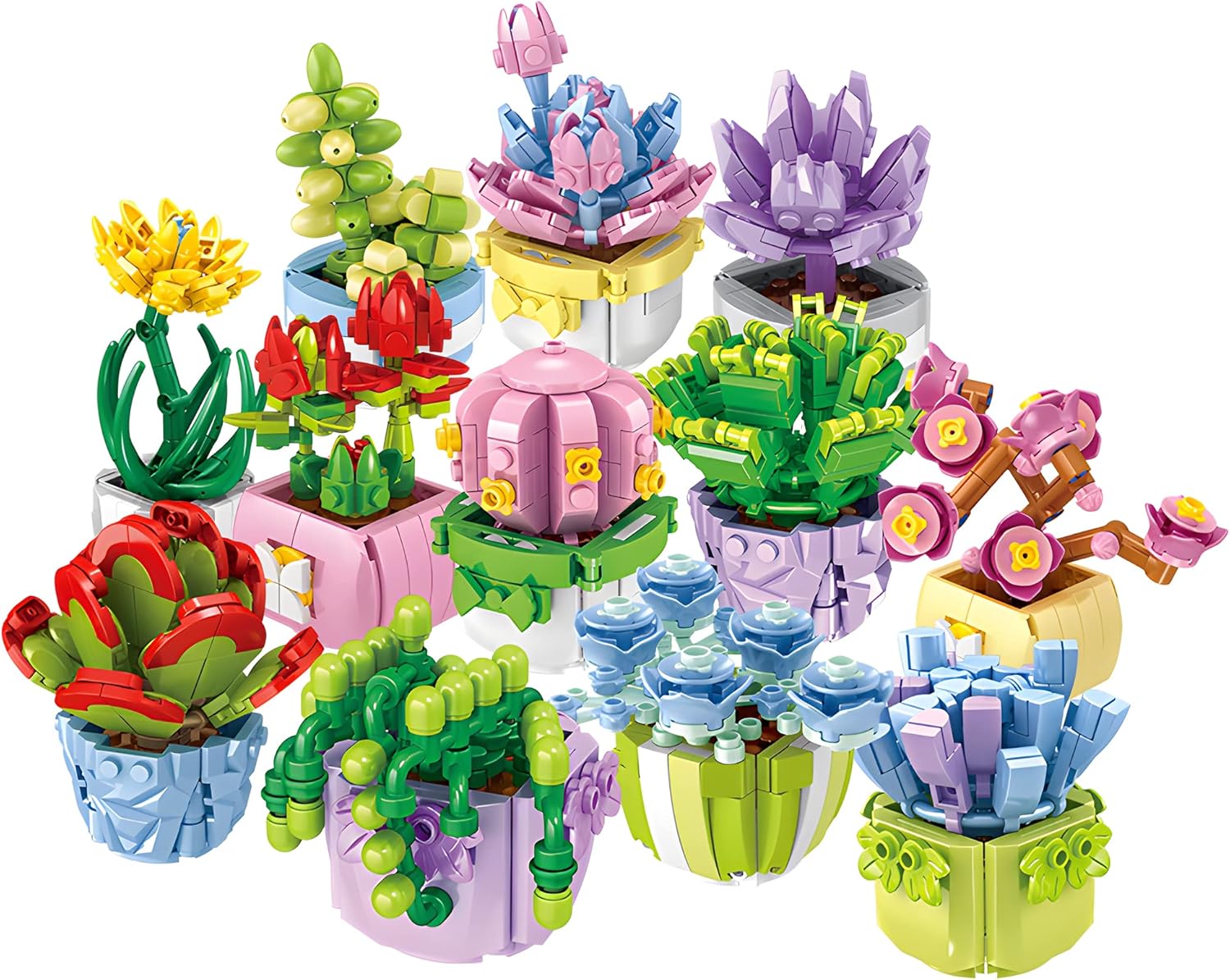 Amazon.com: Troy joy Succulents Bonsai Flowers Building Kit - Lega Flowers Bouquet Model ...