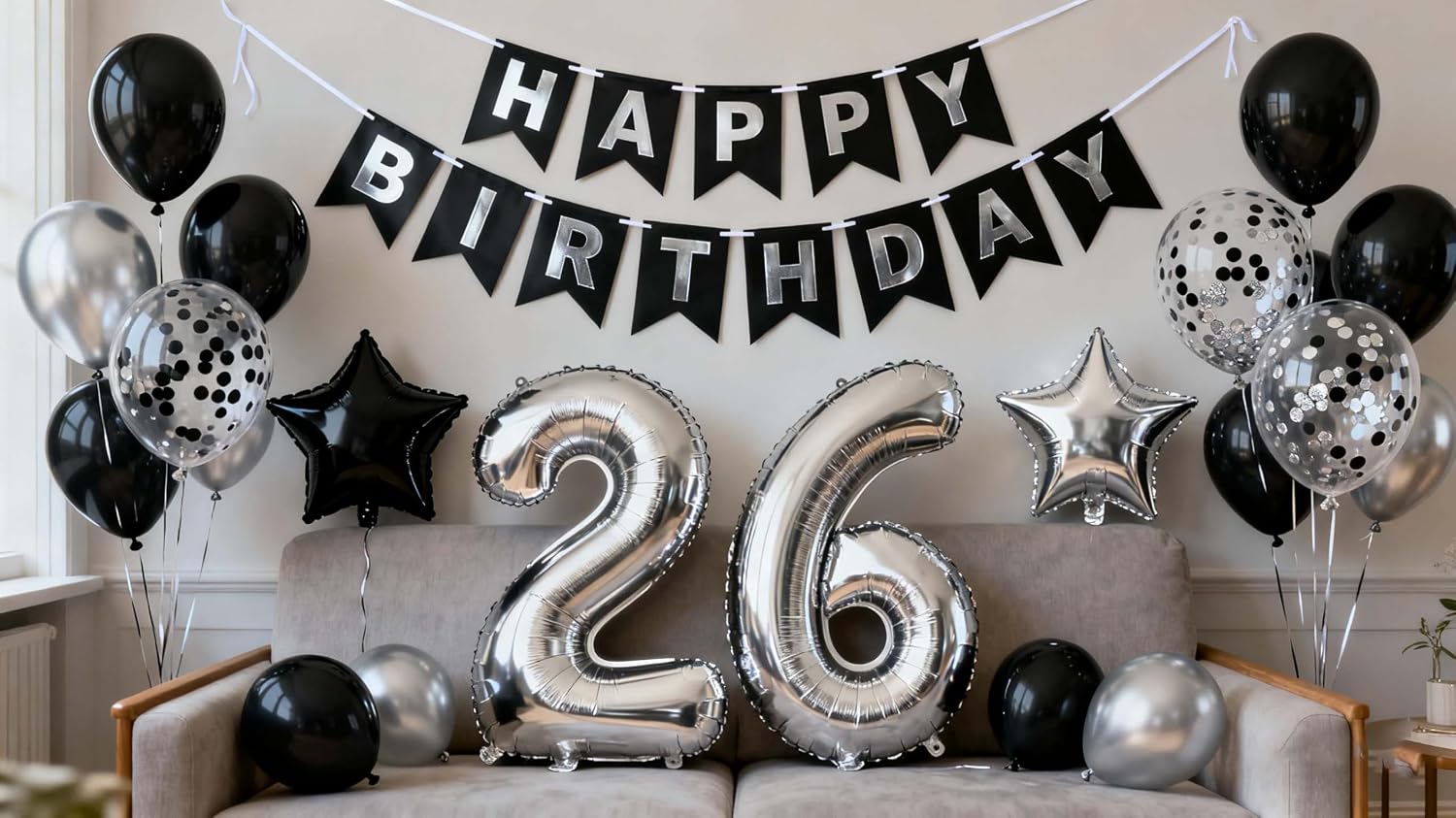 Amazon.com: 26th Birthday Decorations for, Black 26th Happy Birthday ...