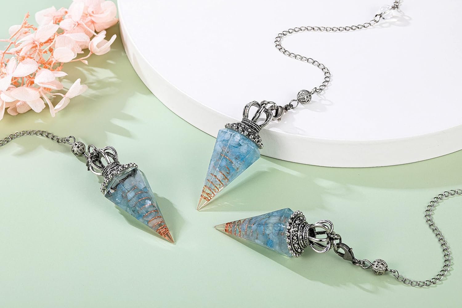 Jovivi Natural Aquamarine Crystal Pendulums for Divination Dowsing 6 ...