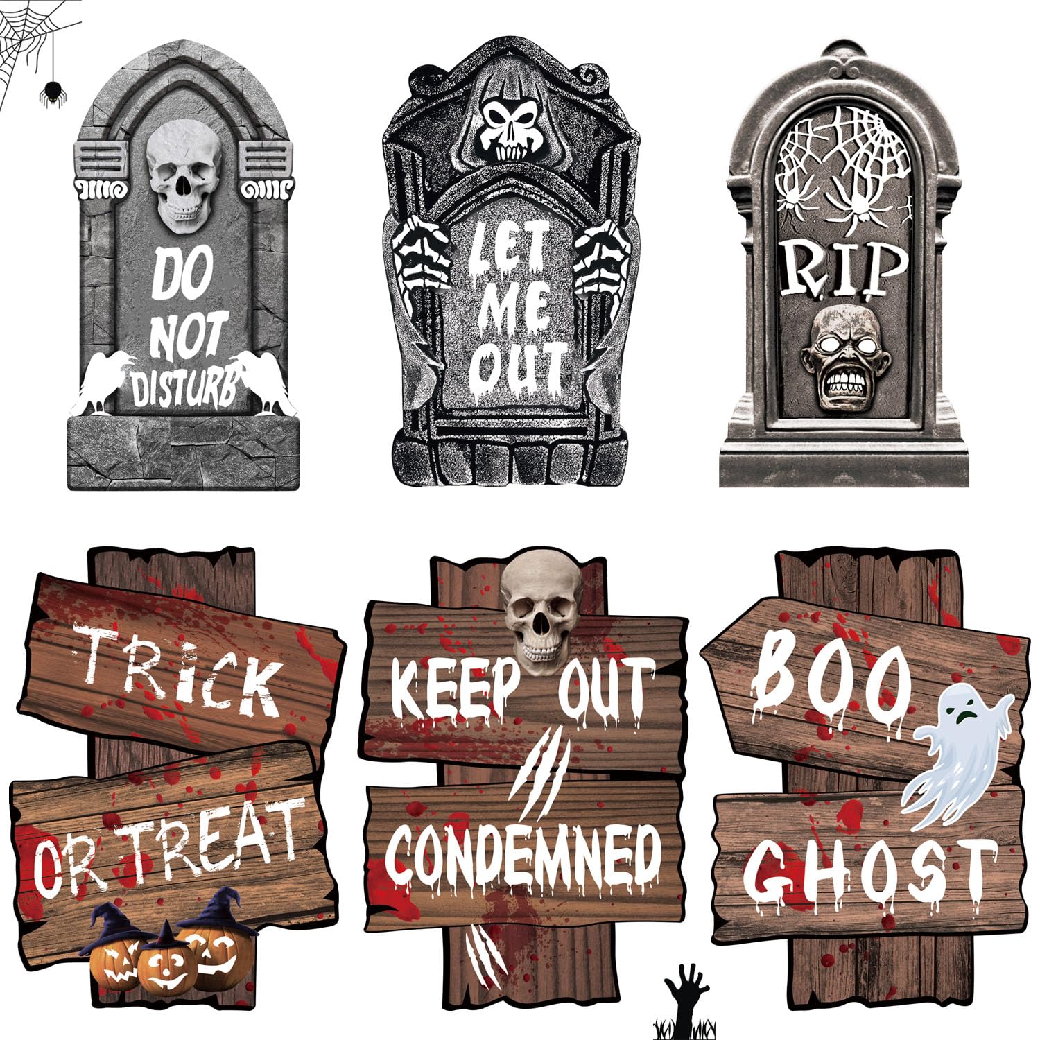 Amazon.com : KORHONEN Halloween Tombstone Yard Sign Decorations, 6Pcs ...