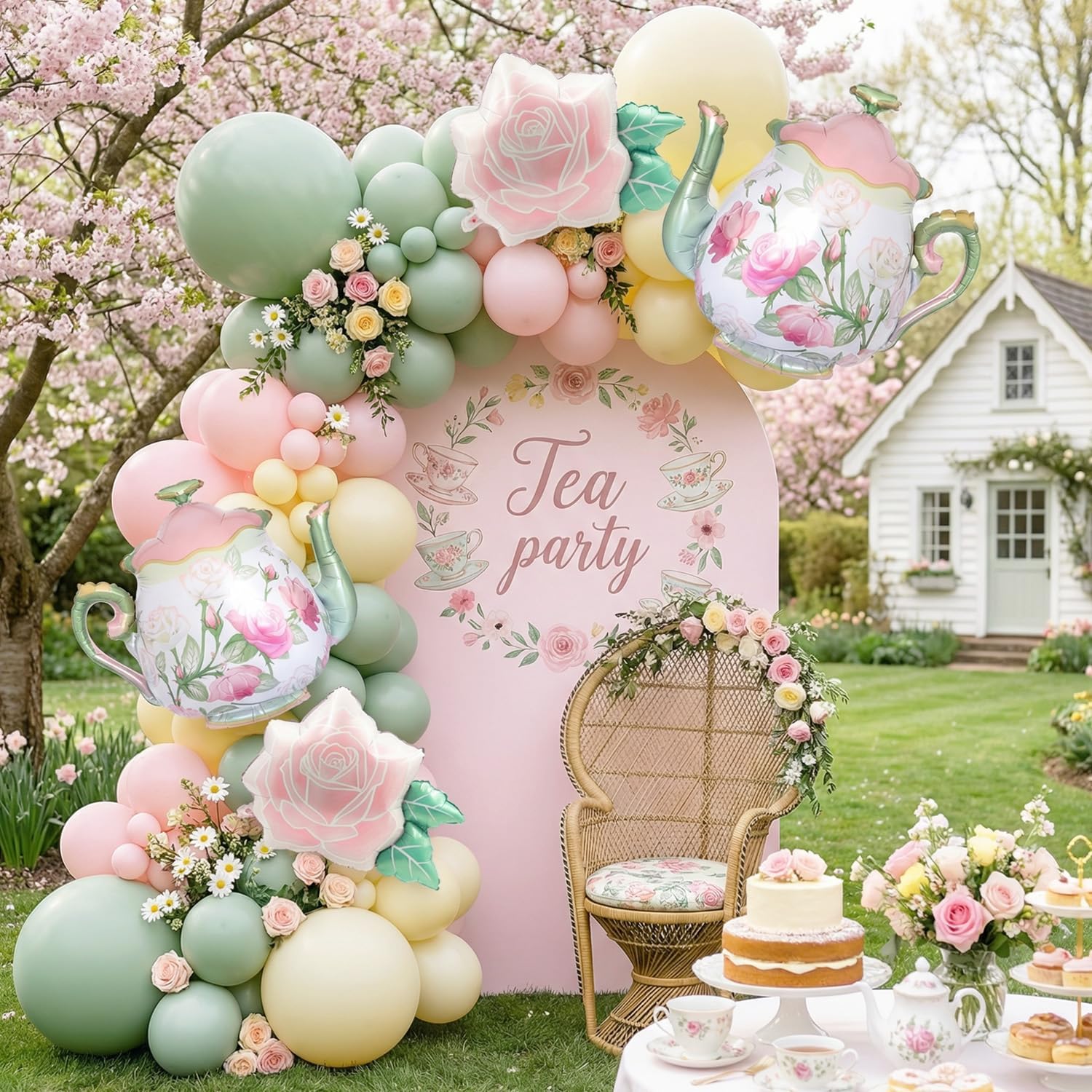 Amazon.com: 146Pcs Tea Party Balloon Garland Kit with Pink Green Yellow ...