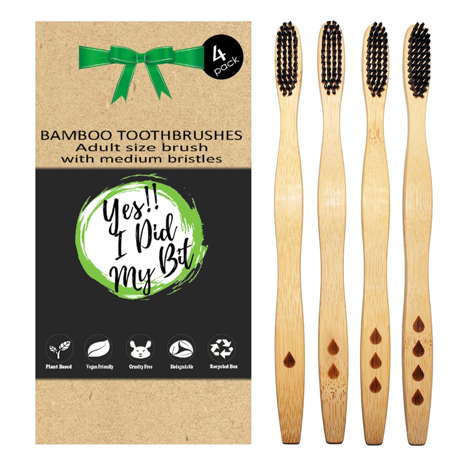 Eco Friendly Bamboo Toothbrush made of Wooden Bamboo Handle and 100% ...