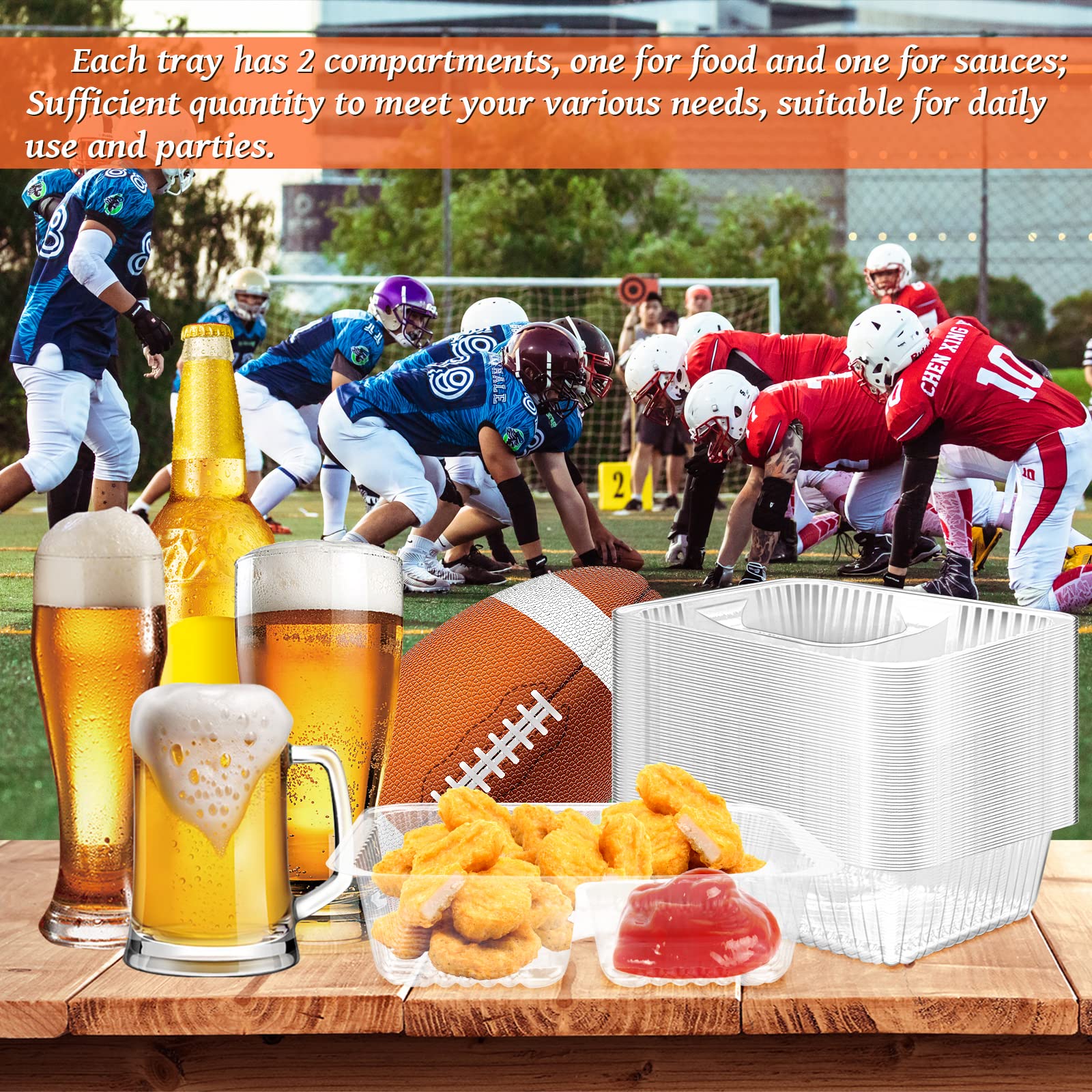 Snapklik.com : 200 Pack 12oz Nacho Trays, 6.49" X 5.11" Plastic 2 Compartment Food Serving Trays ...