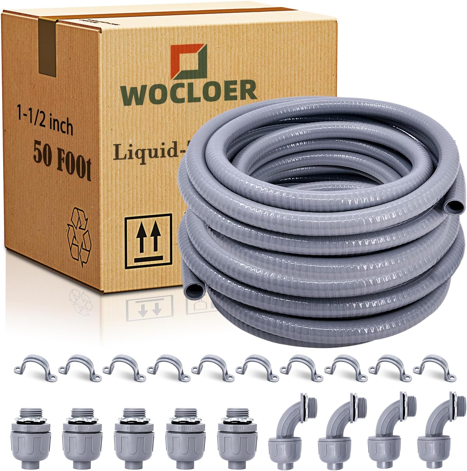 Feotech 1 1/2 Inch flexible conduit 50 FT Non Metallic Liquid-Tight ...