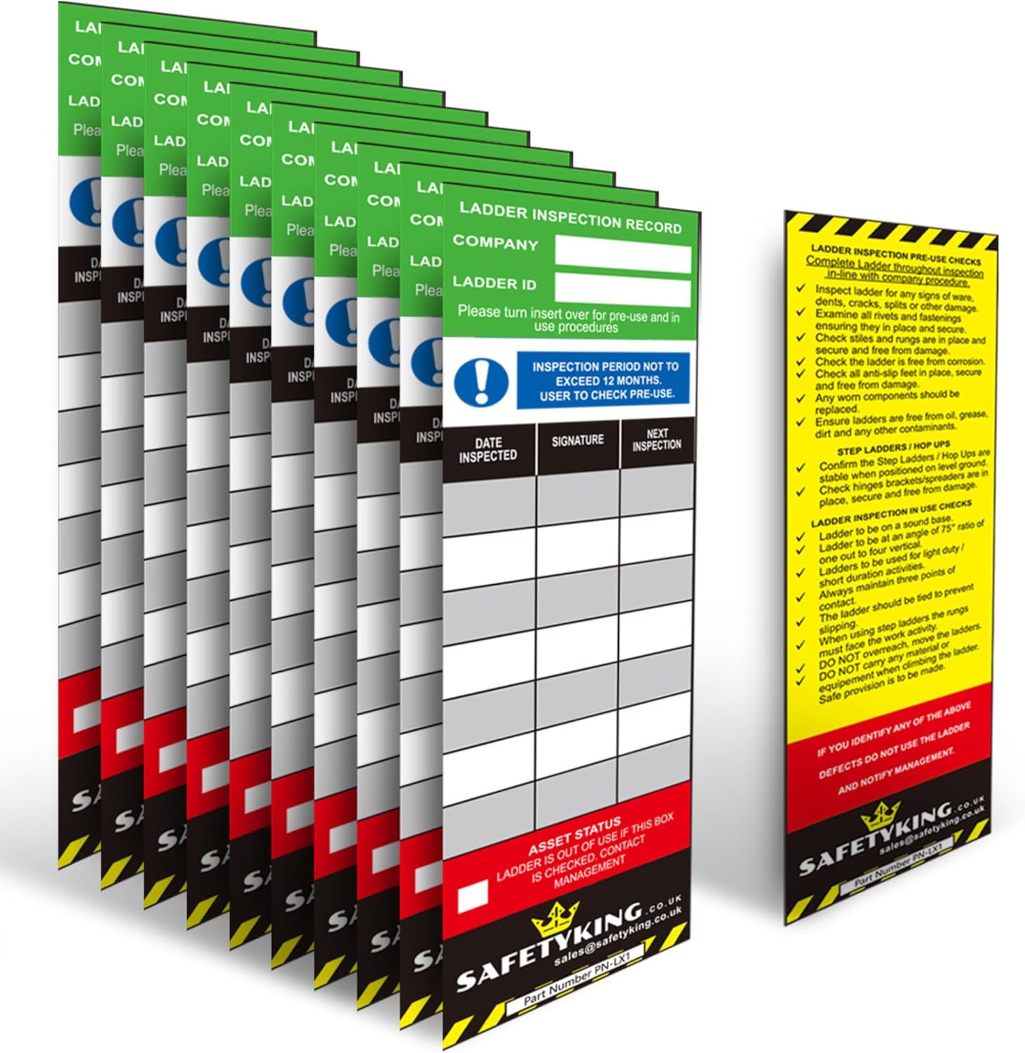SAFETYKING® Ladder Tags 10 Inserts – Safety Ladder Inspection Tags with ...