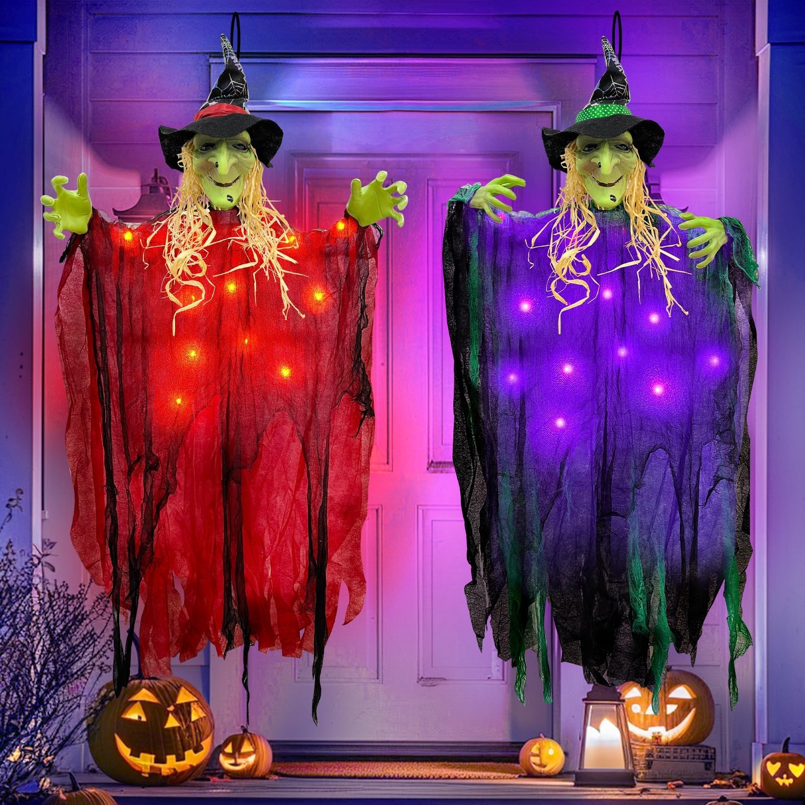 Amazon.com: [ Body Light Up ] 2 Pack Halloween Light Up Haning Witch Decorations with Purple ...