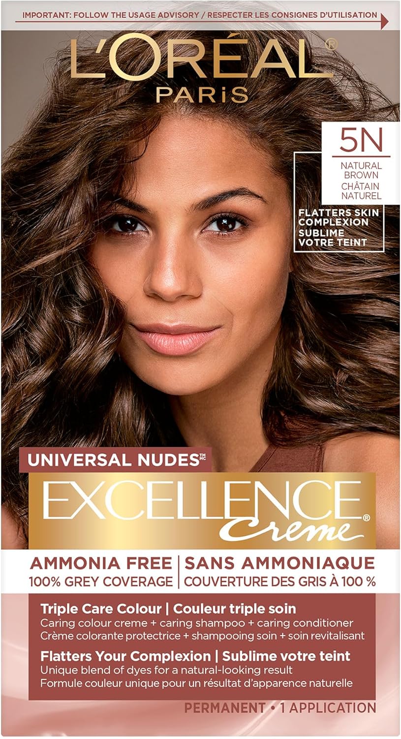 L'Oréal Paris Excellence Crème Permanent Hair Color, 5N Natural Brown ...