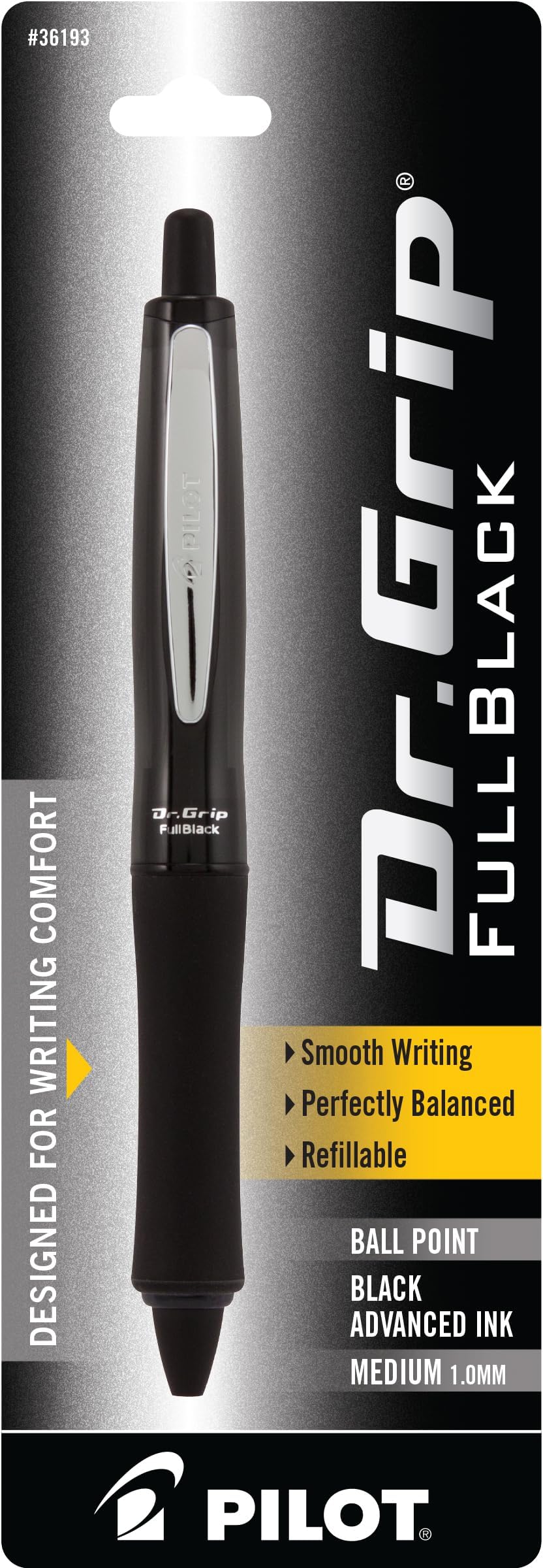 Pilot Dr. Grip Full Black Retractable Ball Point Pen, Medium Point ...