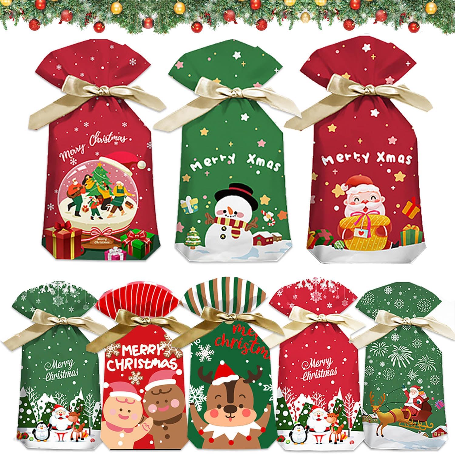 HaloCasa Christmas Drawstring Bags Set, 36-Pack Xmas Gift Bags in ...