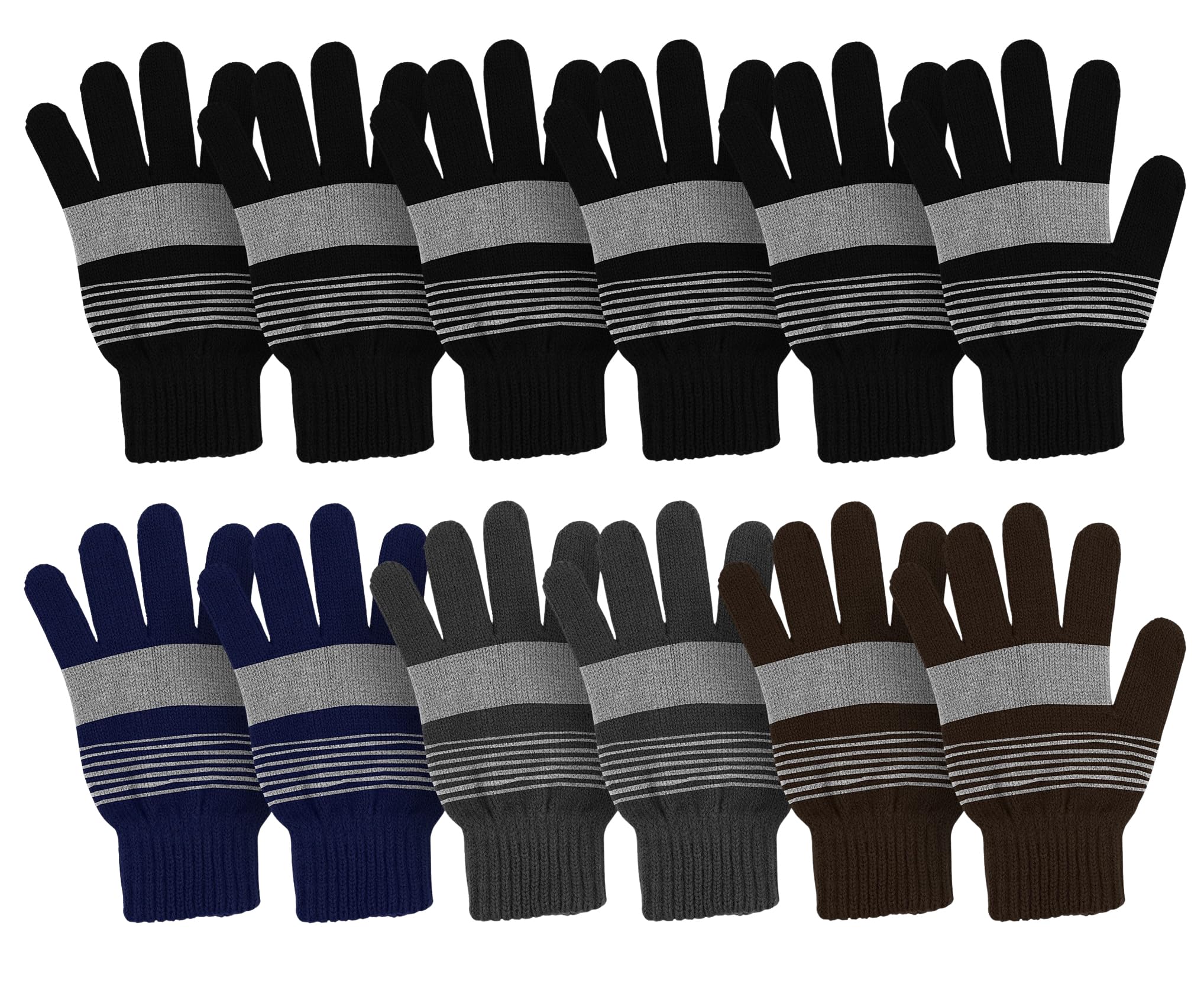 Winter Magic Gloves, 12 Pairs Stretchy Warm Knit Bulk Pack Mens Womens ...