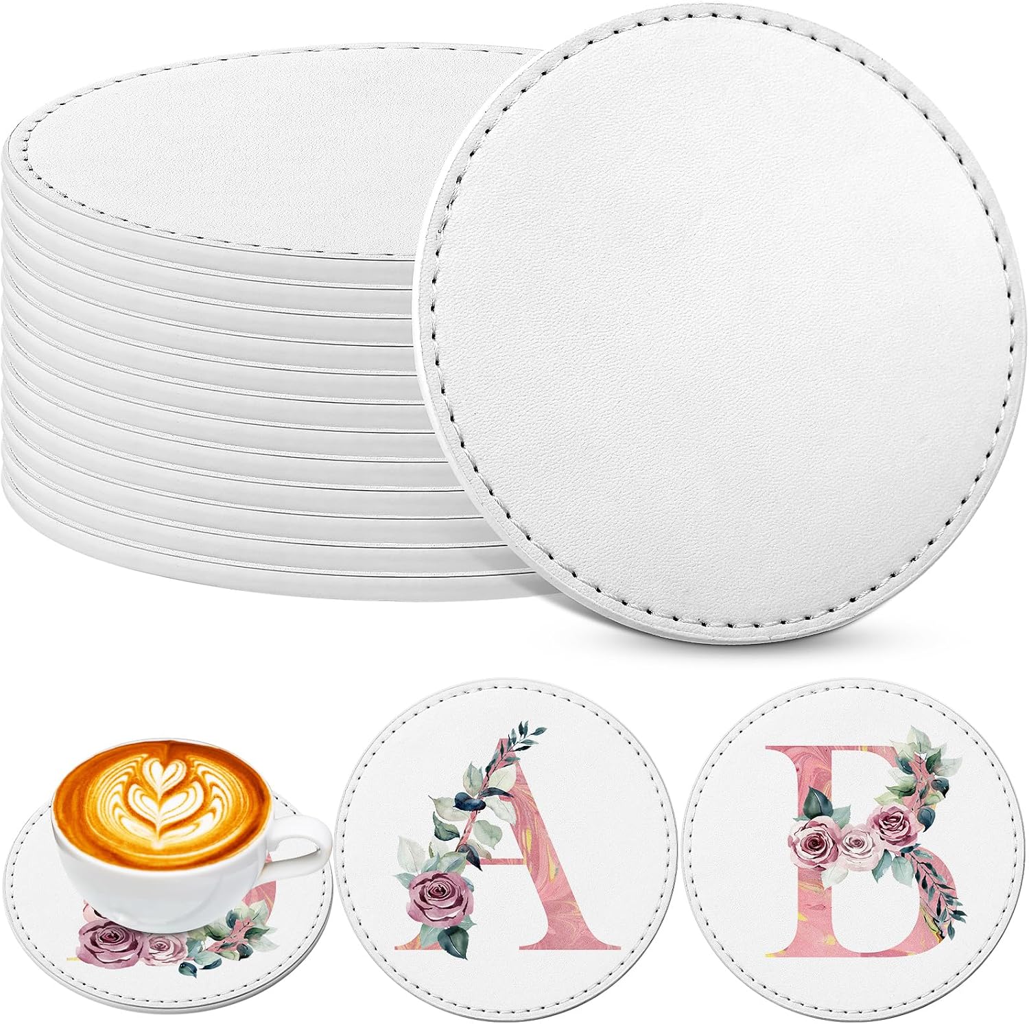 Amazon.com: Havawish 12 Pcs Round Sublimation Coasters 4 Inch Leather ...