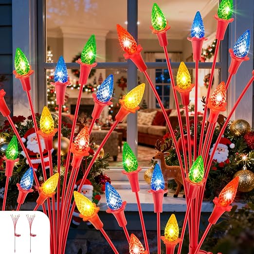 2 Packs Christmas Berry Solar Garden Light with Multiple Colors, Auto ...