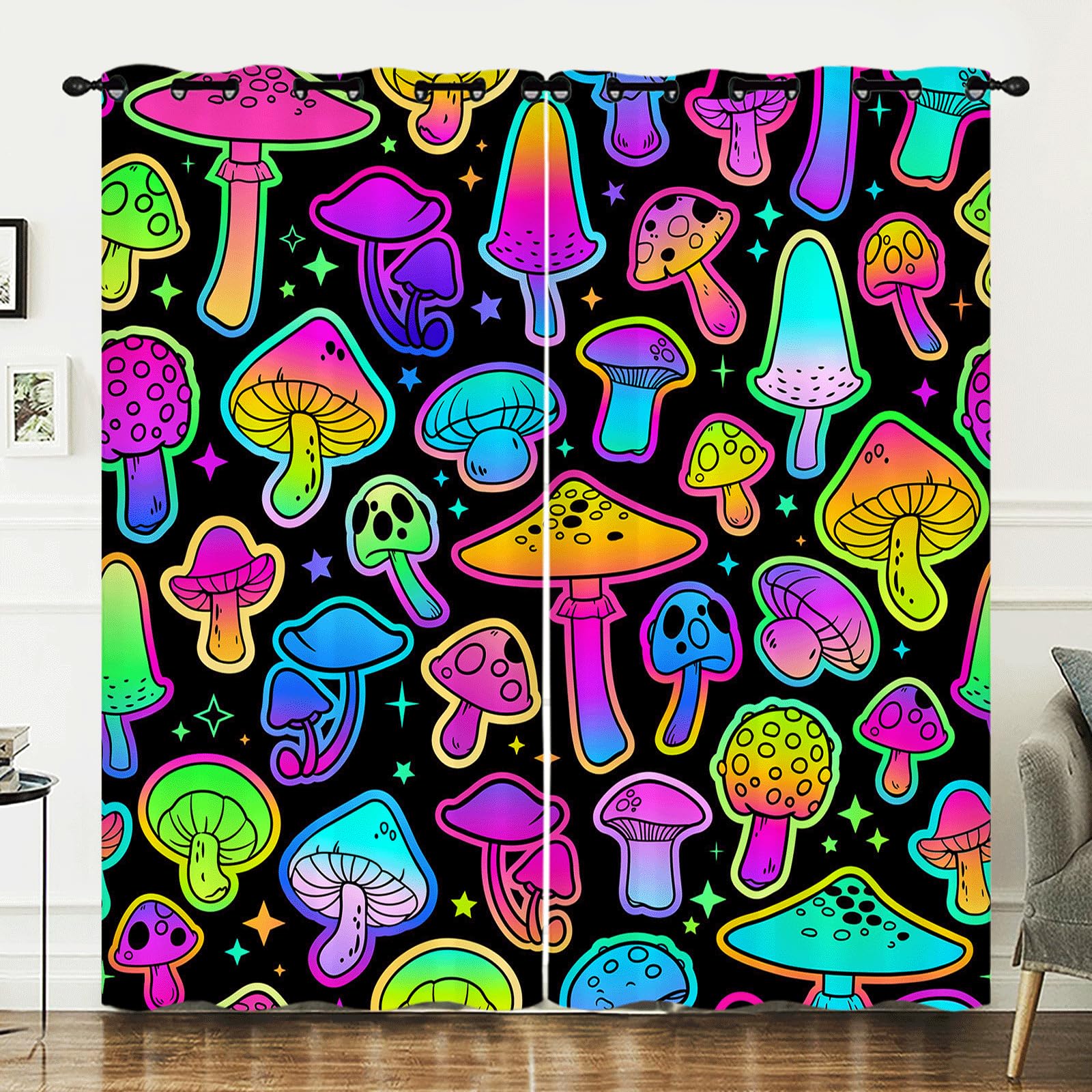 Amazon.com: Axolotl Mushroom Curtains,Stars Mushroom Window Curtain for ...