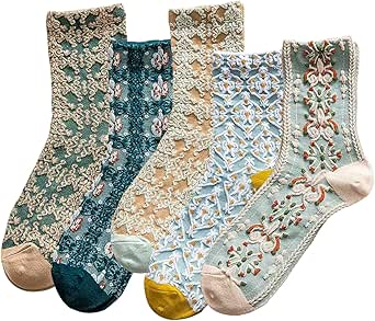 Amazon.com: DXYAKY 5 Pairs Womens Floral Cotton Socks Vintage Patterned ...
