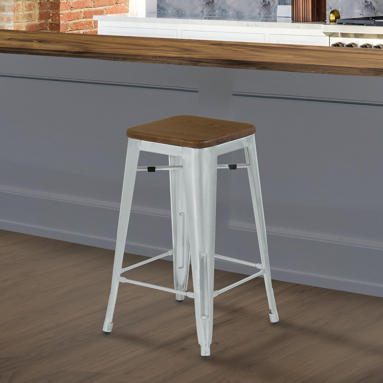 Amazon.com: Armen Living Angelo Barstool in Walnut Wood Finish and ...