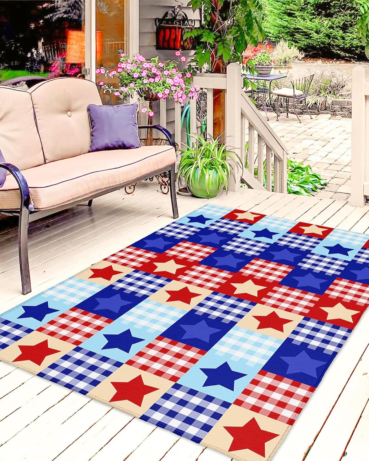Amazon.com: Outdoor Patio Rug USA Stars Flags Day Outdoor Rug ...
