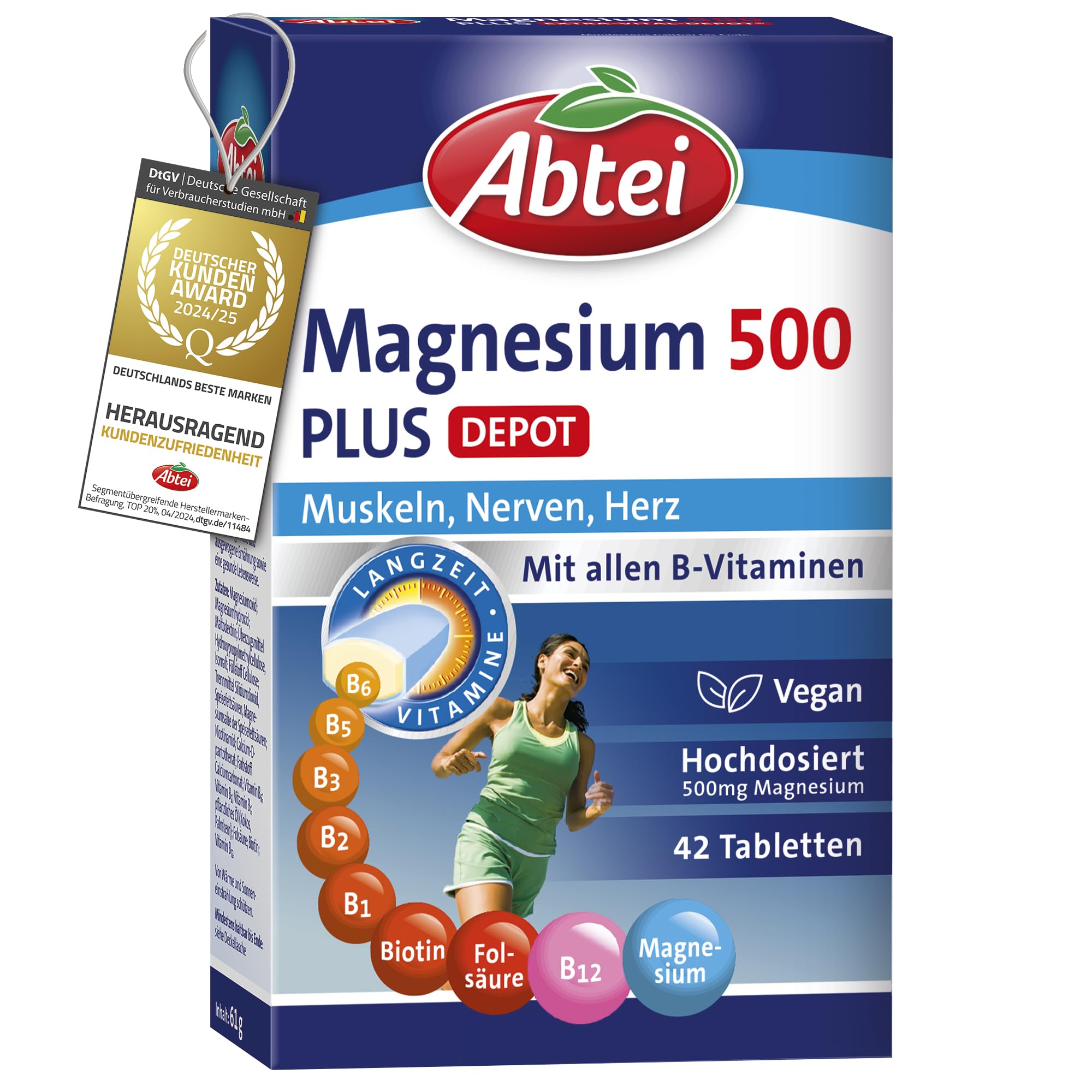 Abtei Magnesium 500 Plus Extra-Vital-Depot - hochdosiert - mit allen B ...