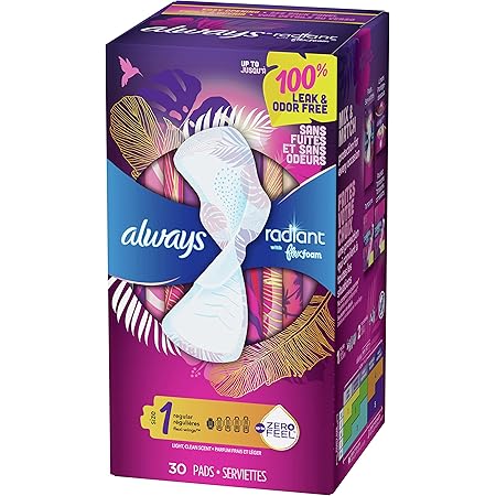 Amazon.com: Always Radiant Pads, Size 2, Heavy Flow Absorbency, Light ...
