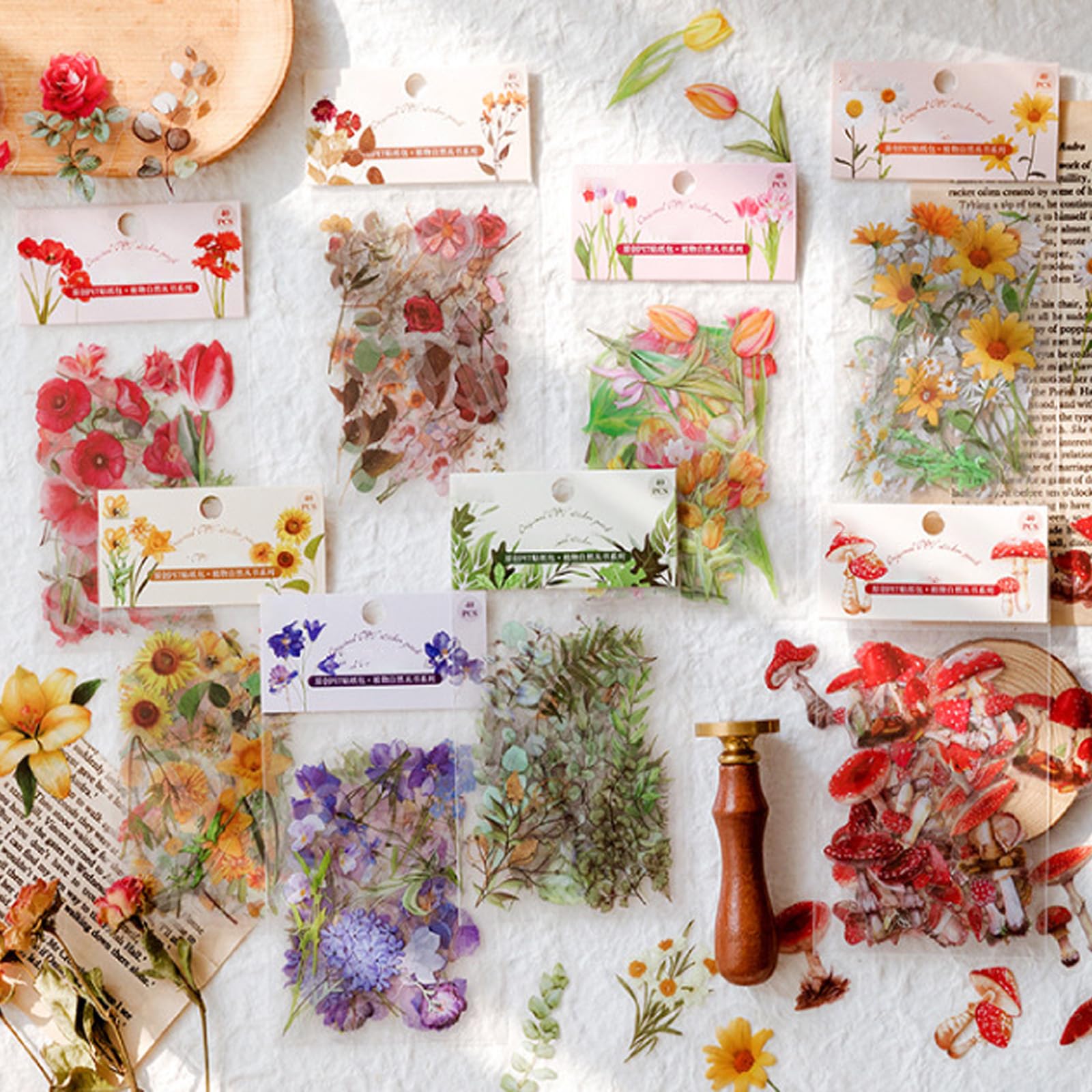 Amazon.com: 320PCS Flower Floral Stickers, Pressed Dried Scrapbook ...