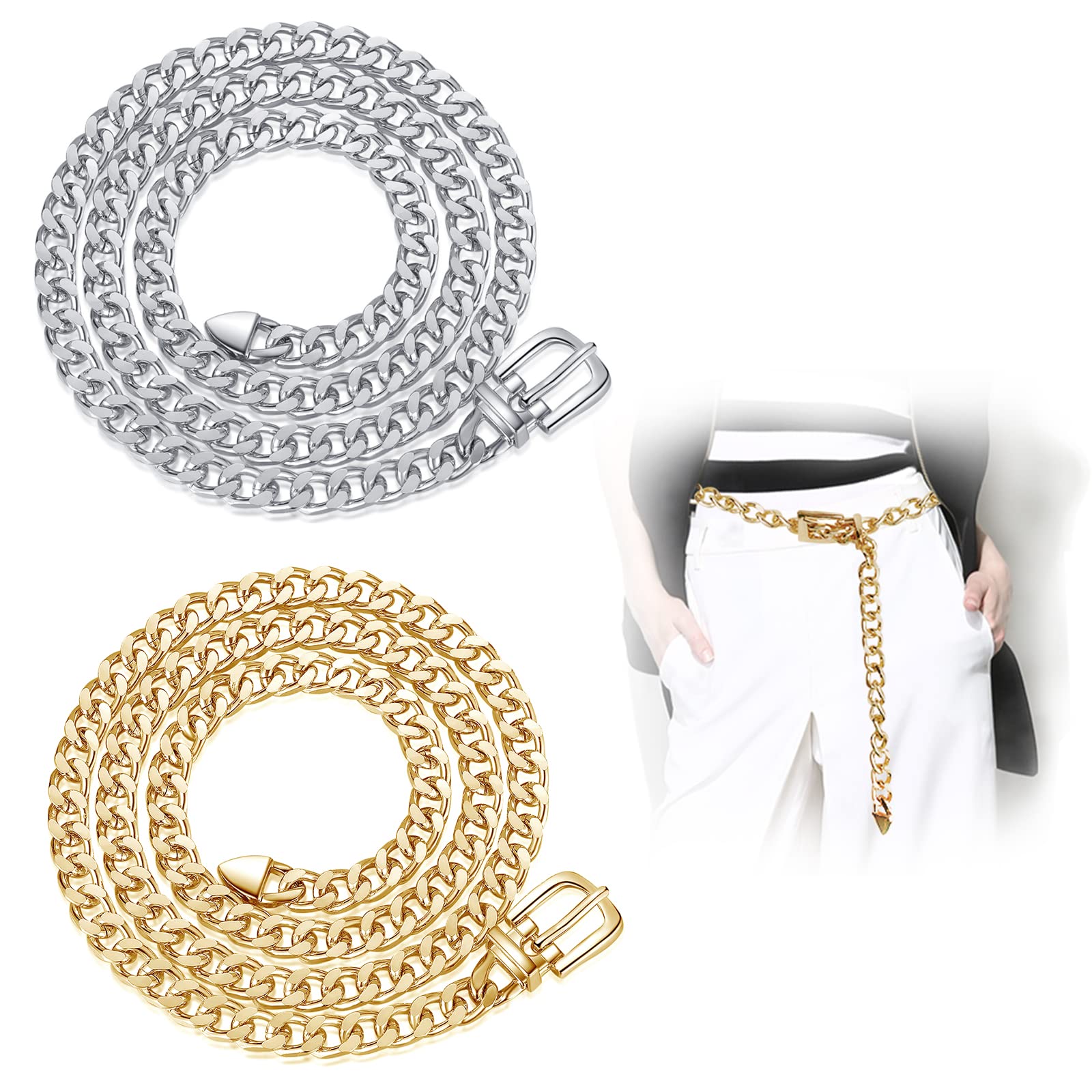 Amazon.com: 2 Pack Chain Belts for Women Alloy Chunky Wasit Chain Belt ...