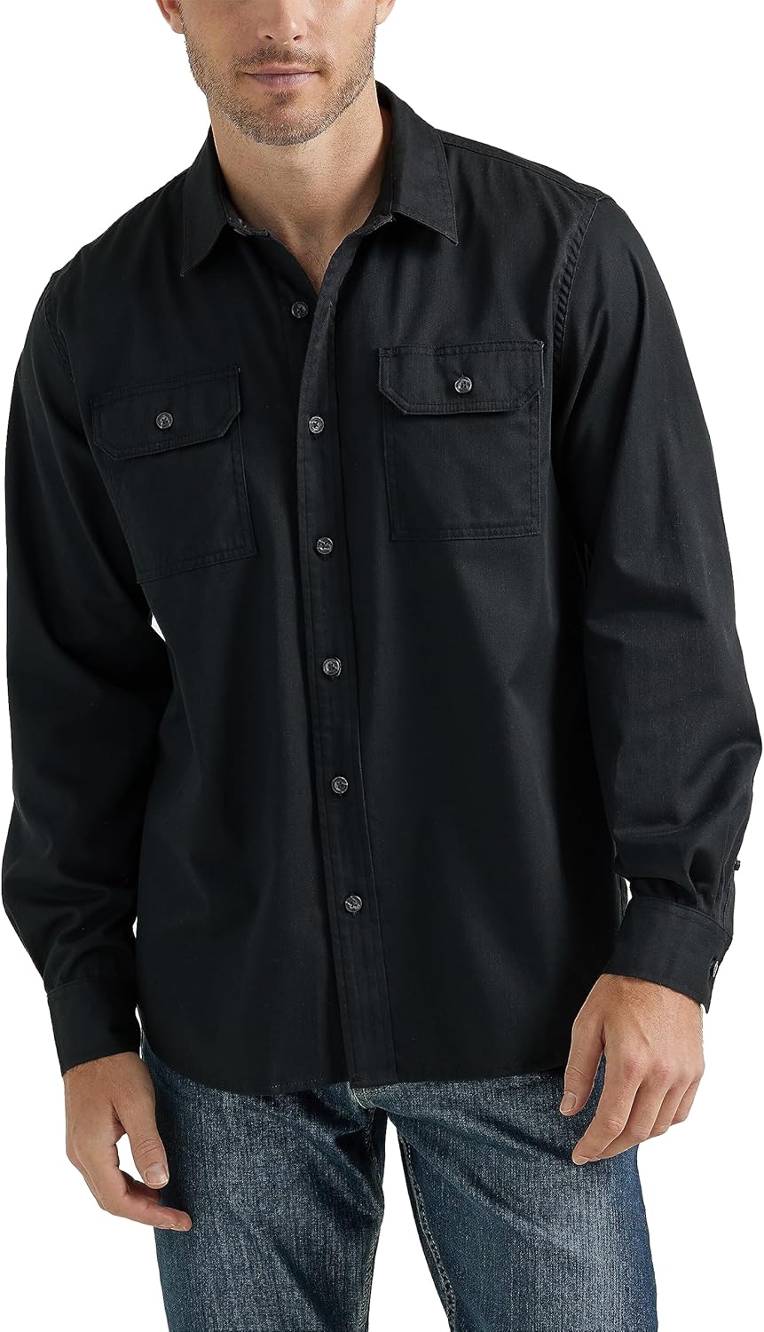 Wrangler Authentics Men's Long Sleeve Classic Woven Shirt, Black, S ...