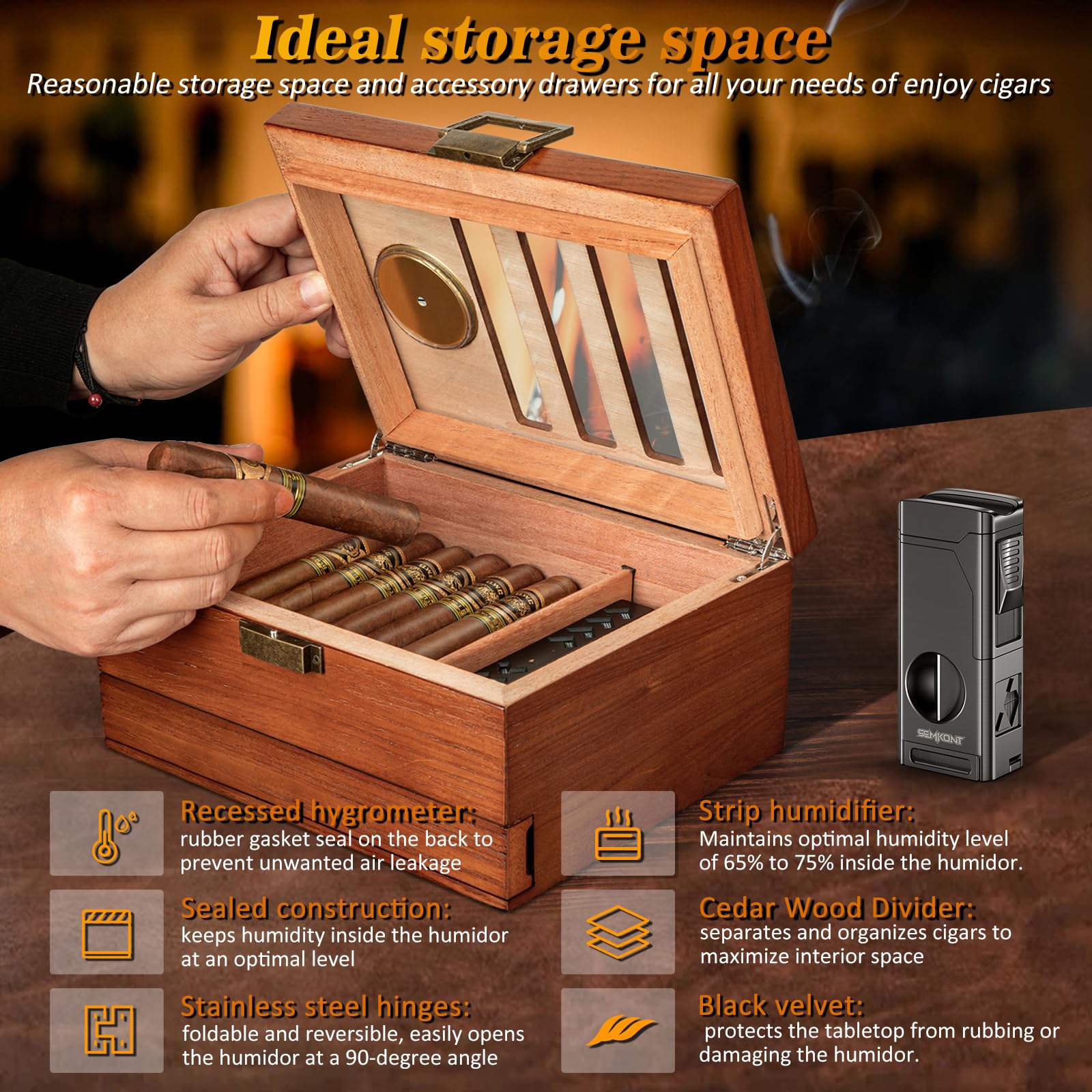Snapklik.com : SEMKONT Cigar Humidor, Vintage Lock & Accessory Drawer ...