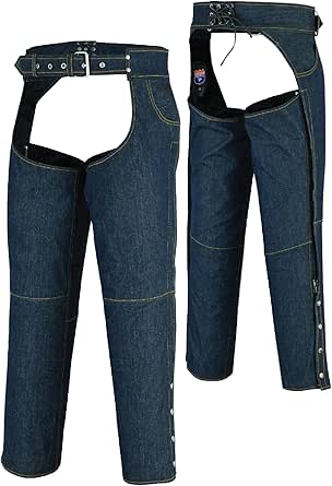 Amazon.com: Blue Denim Motorcycle Chaps – Durable, Adjustable, and ...