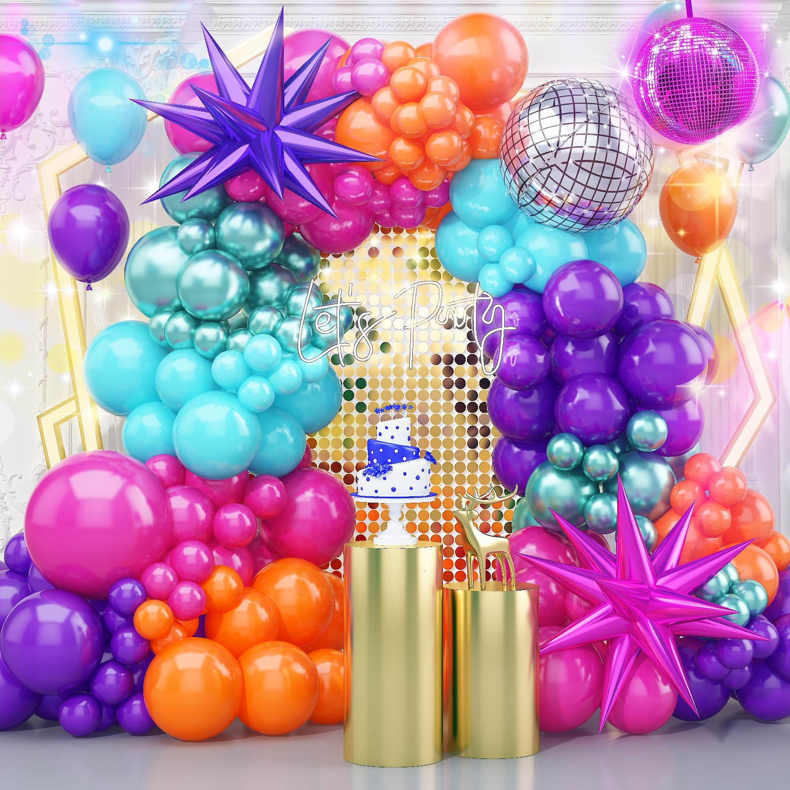 Amazon.com: Disco Balloon Arch, 125 PCS 80s Balloon Arch Kit mit Hot ...
