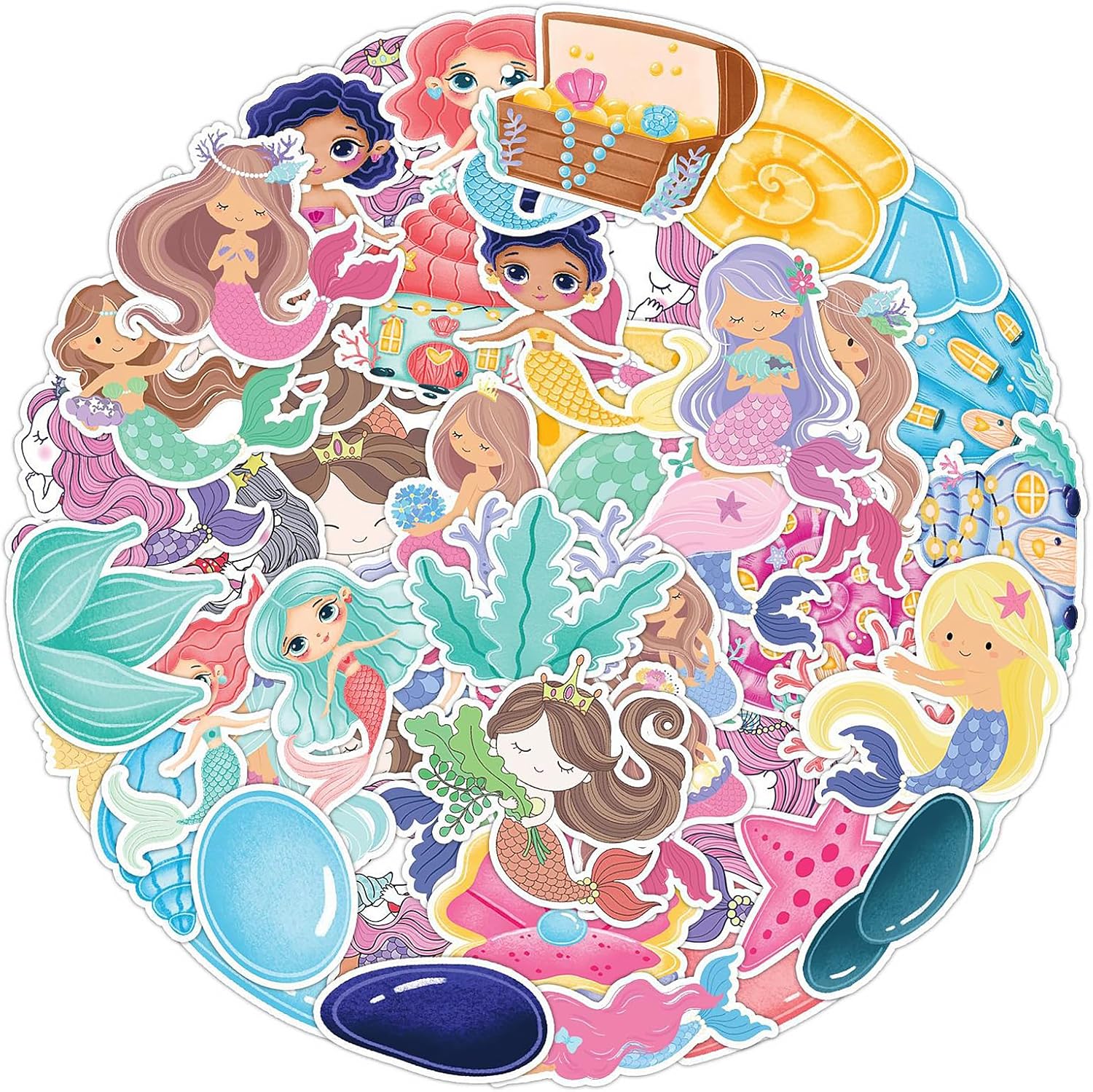 Amazon.com: Sunvito Cute Cartoon Mermaids Stickers Pack 50pcs, Vinyl ...