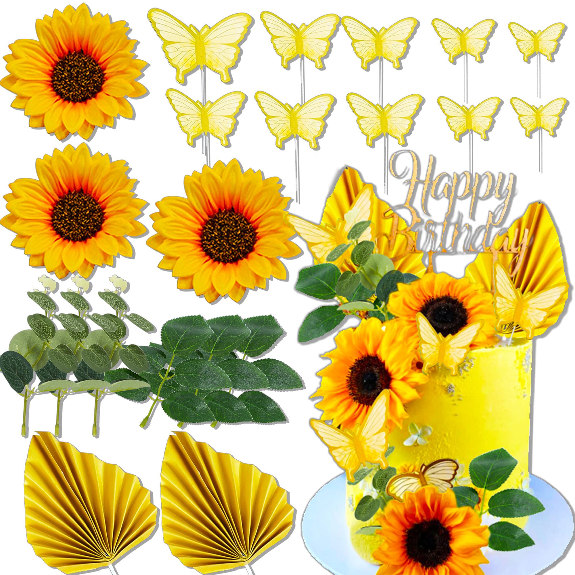 Amazon.com: LaVenty Sunflower Birthday Cake Decoration Sunflower Baby ...
