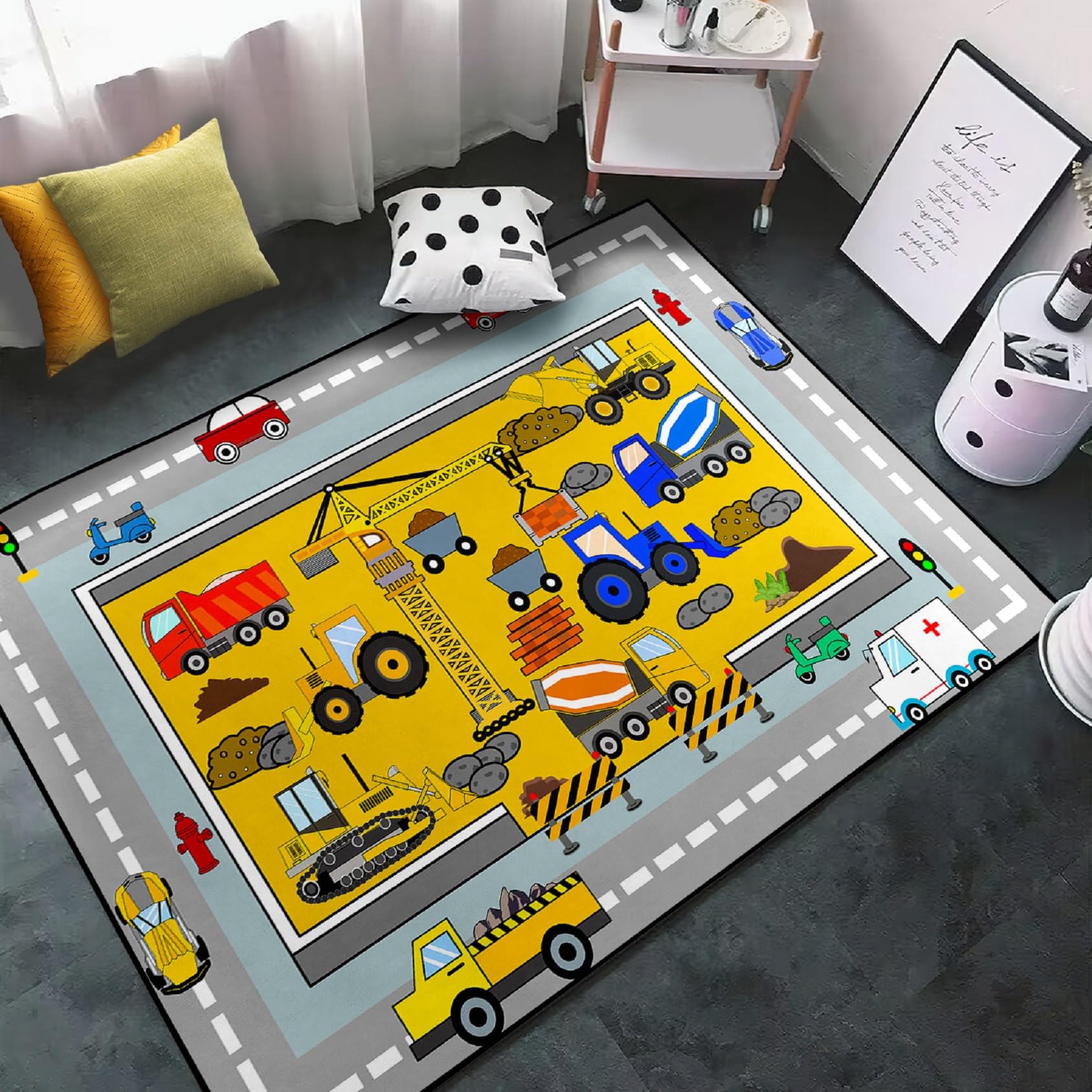 Amazon.com: Construction Rugs for Boys Room - Construction Play Rug ...