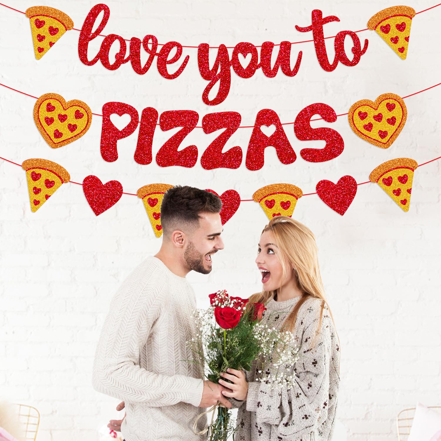 Snapklik.com : Love You To Pizzas Banner Valentine Pizza Decorations ...