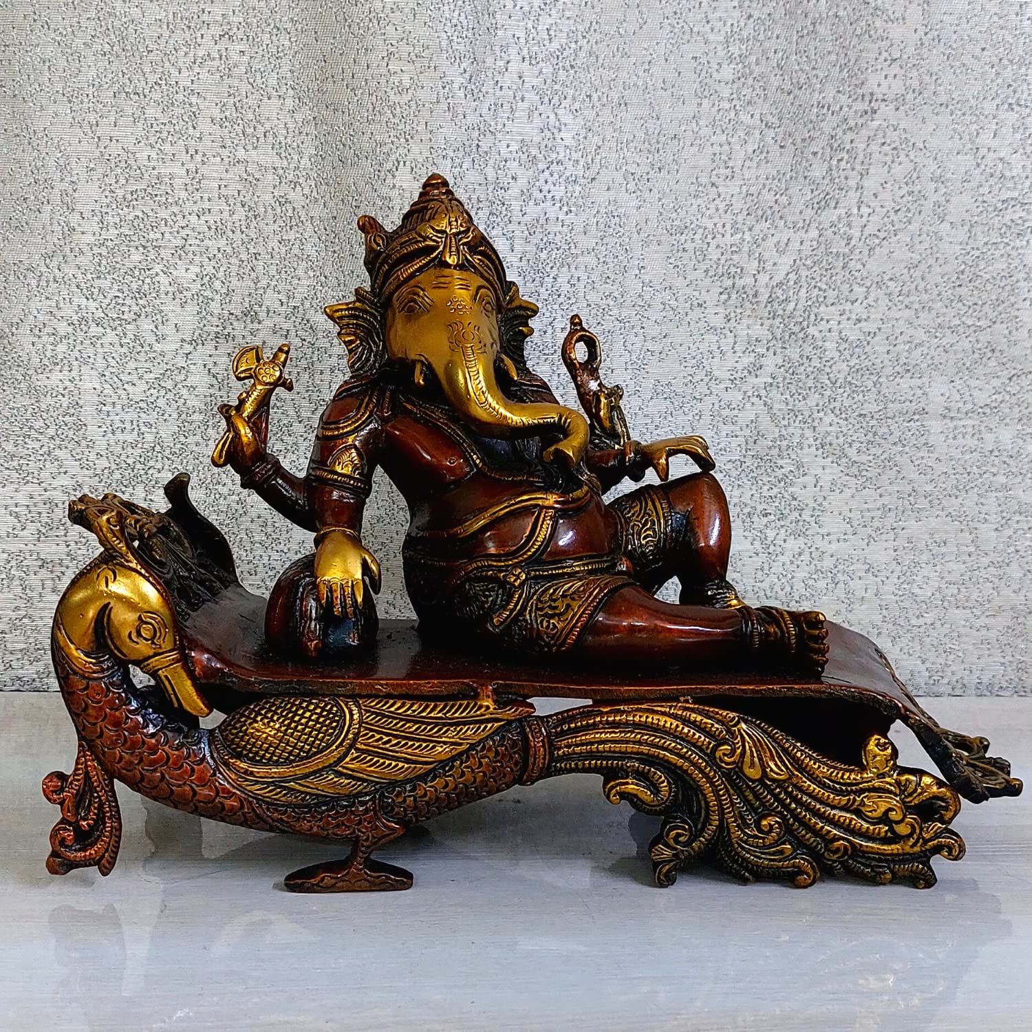 Buy Lord Ganesh Resting on Peacock Throne /Idol in Pure Brass Lord ...