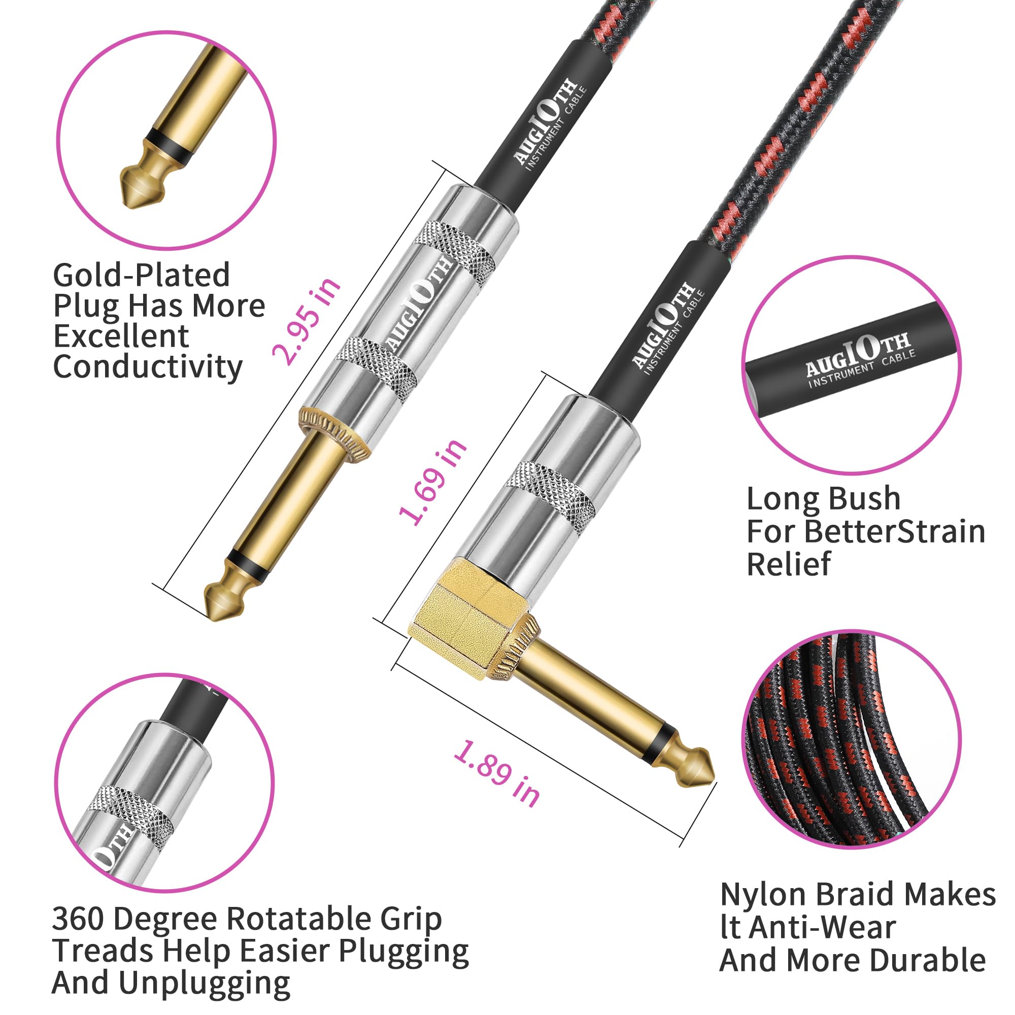 Snapklik.com : Guitar Cable 3 Ft 2 Pack, Electric Instrument Bass Cable ...