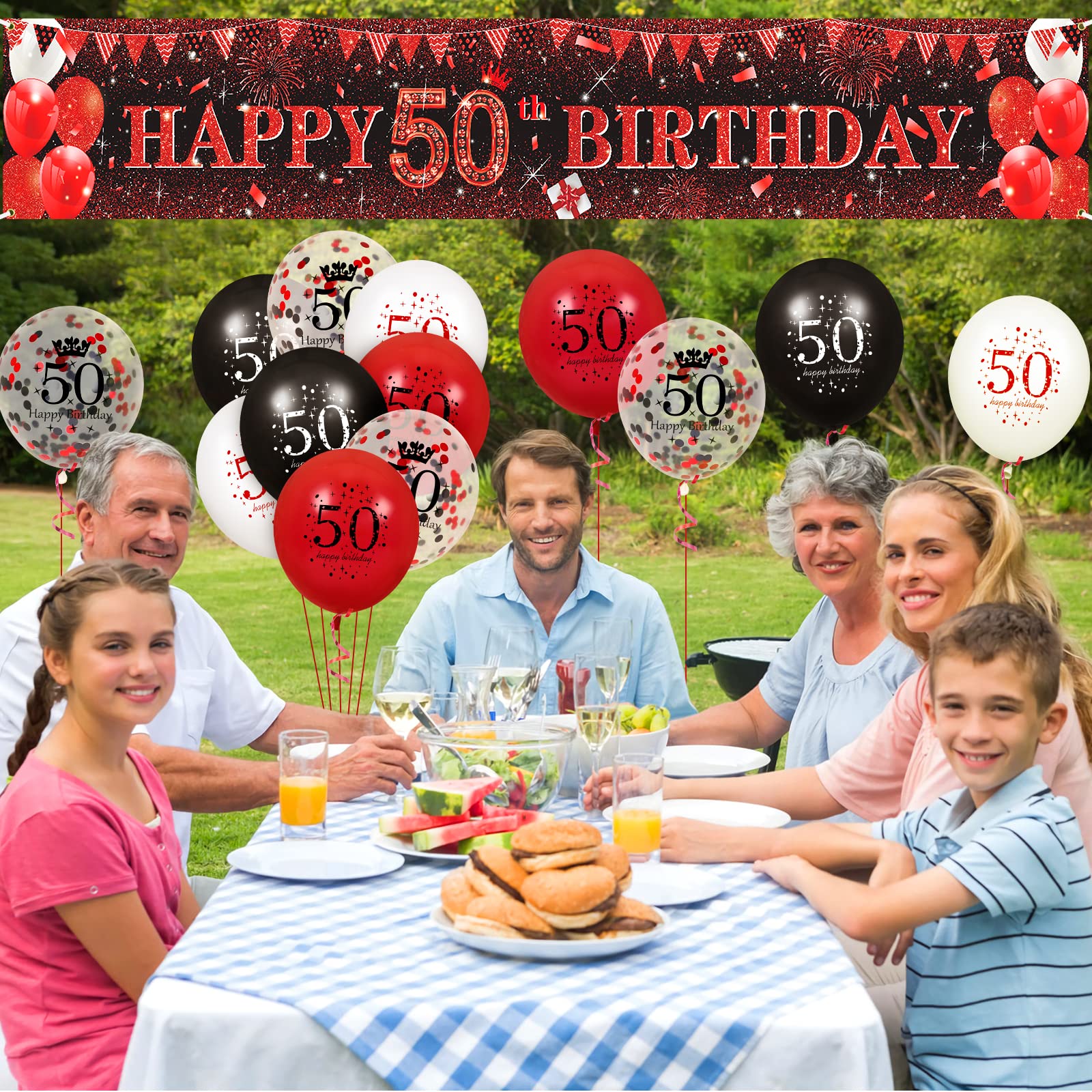 Snapklik.com : VXTRRI Red Black 50th Birthday Decorations