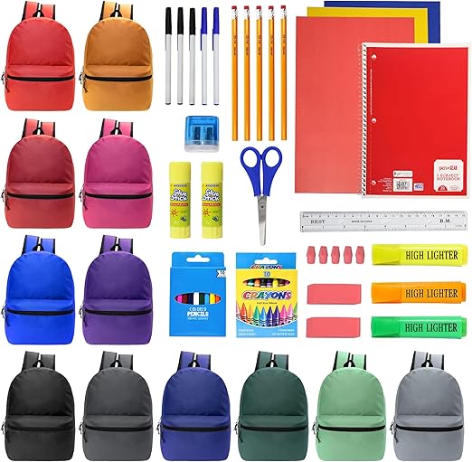 Amazon.com | Moda West 17 Inch Bulk Backpacks with 50 Piece School ...