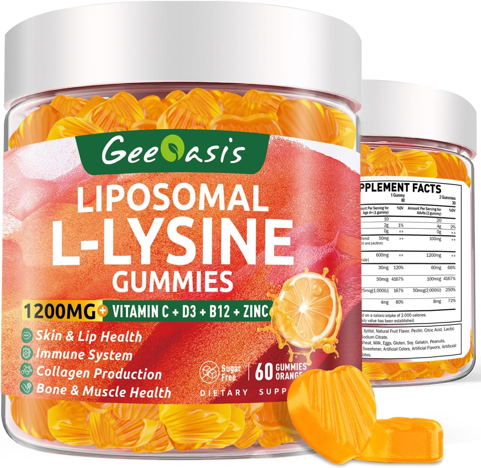Amazon.com: Liposomal L-lysine Gummies 1200mg, Lysine Chewable Supplement with Vitamin C, D3 ...
