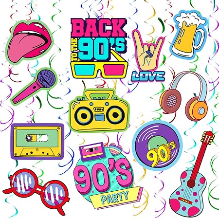 Amazon.com: 90s Party Decorations Hanging Swirl Decorations Throwback ...