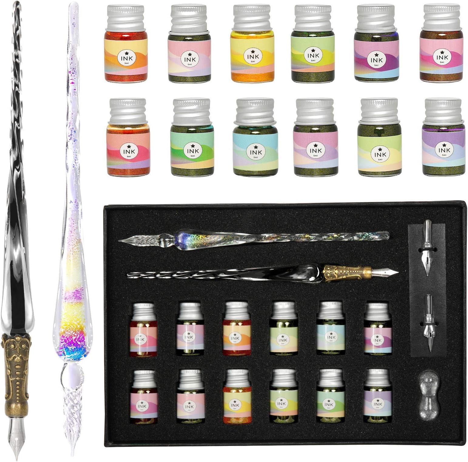 Amazon.com : AXEARTE Glass Pen Set, Calligraphy Set - 12 Colors Ink ...