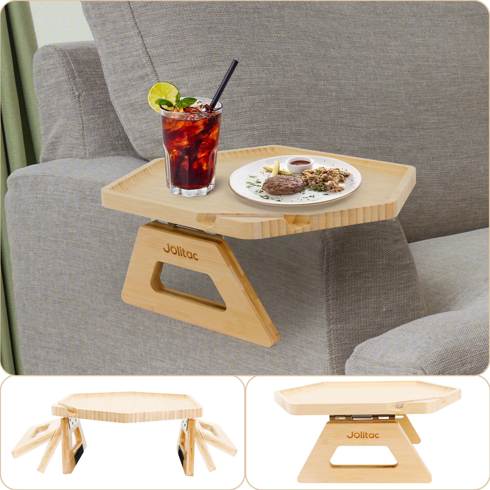 Snapklik.com : Jolitac Chair Arm Table, Couch Arm Tray Table Wooden ...