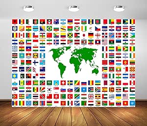 Amazon.com: BELECO 5x3ft Fabric World Flags Backdrop World Map ...