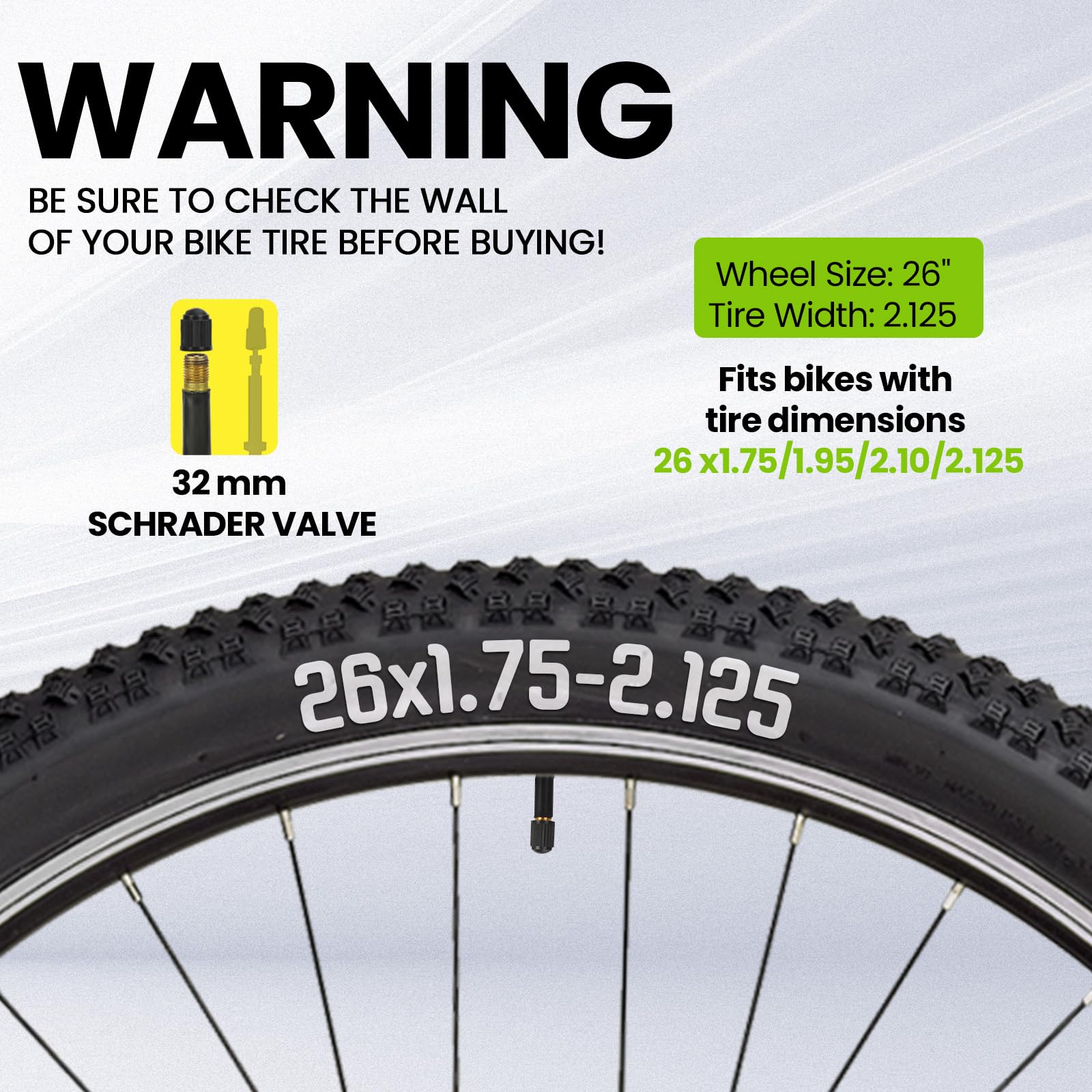Bike Tube 26x1.95 PAKCHEF 4 Pack Heavy Duty Bike Tubes - 26x1.75/1.95/2 ...