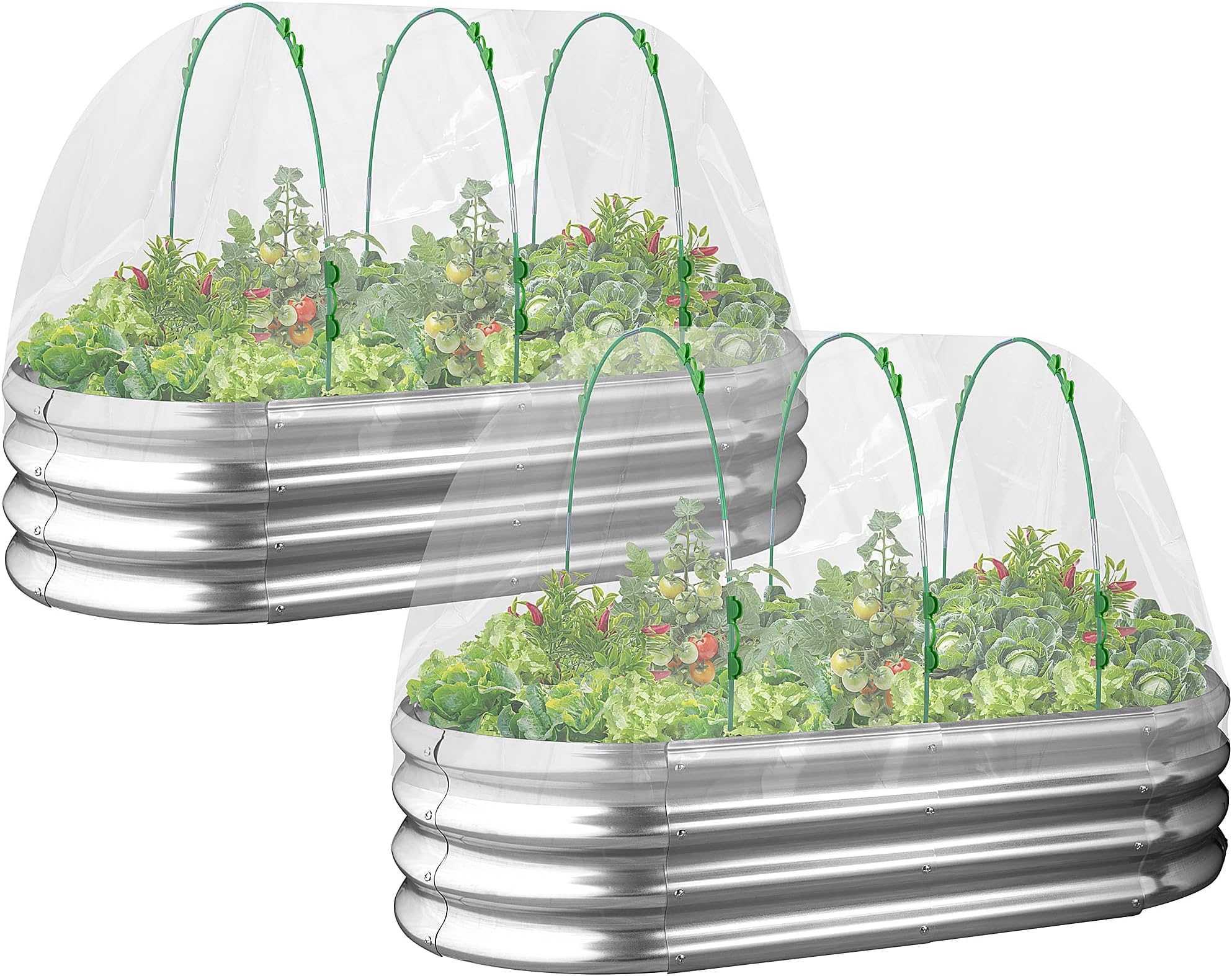 Amazon.com: 2 Sets Raised Garden Bed with Greenhouse Frame and Covers ...