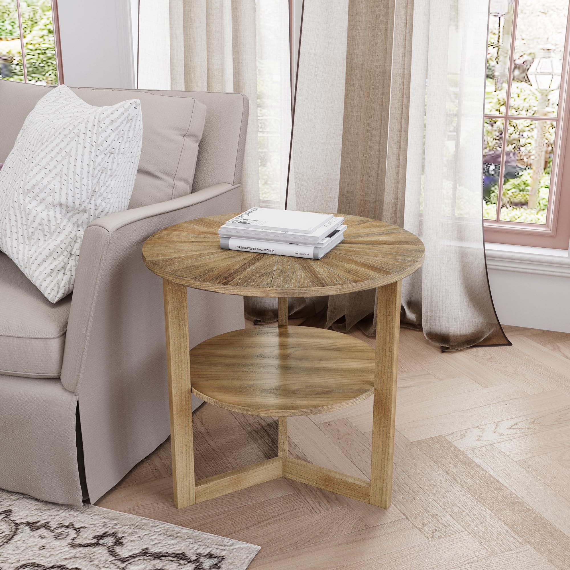 Amazon.com: PADMA HOUSE 25" Round Wood End Table, 2-Tier Solid Wood ...