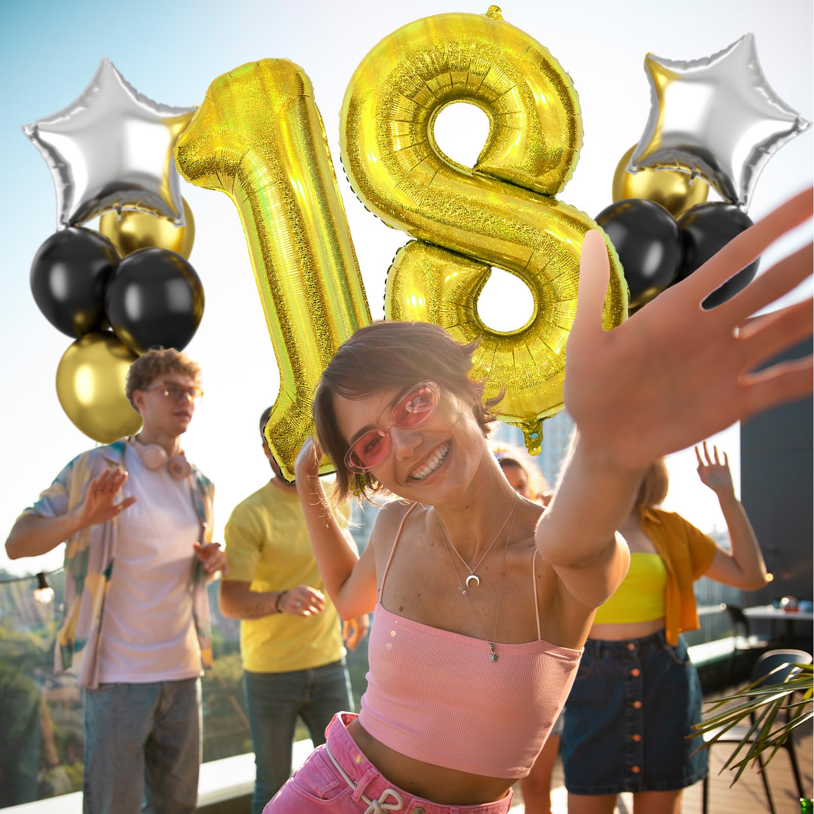 Snapklik.com : Glitter Gold Number 18 Balloons - 40 Inch 12Pcs Metallic ...
