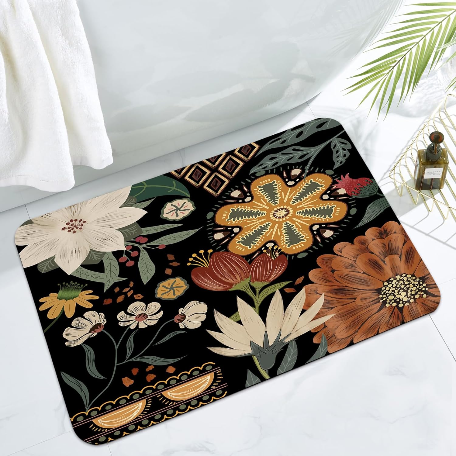 Amazon.com: MitoVilla Boho Flower Bathroom Rug, Non Slip, Absorbent ...